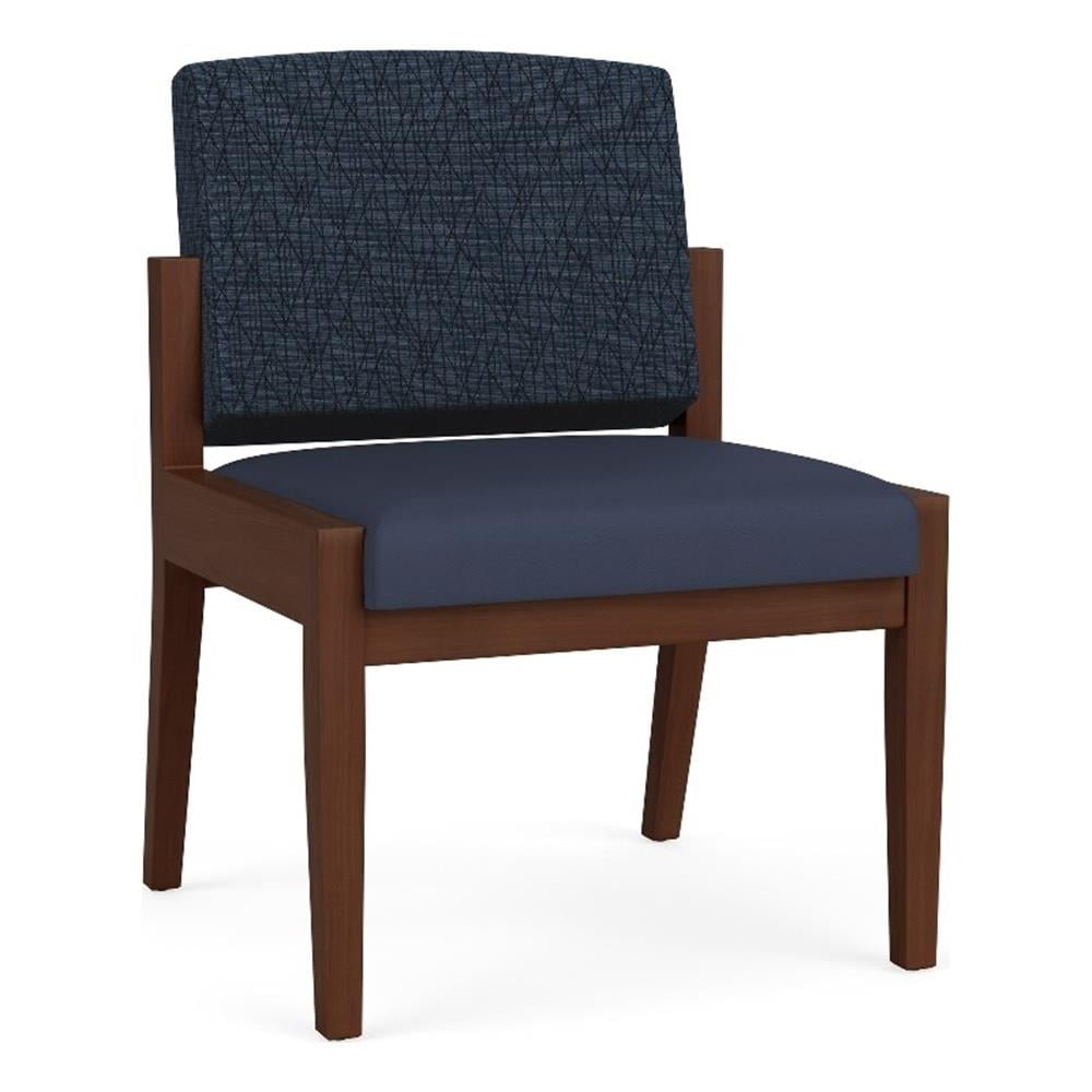 Amherst Wood Reception Waiting Armless Guest Chair / Walnut Wood / Blue ...