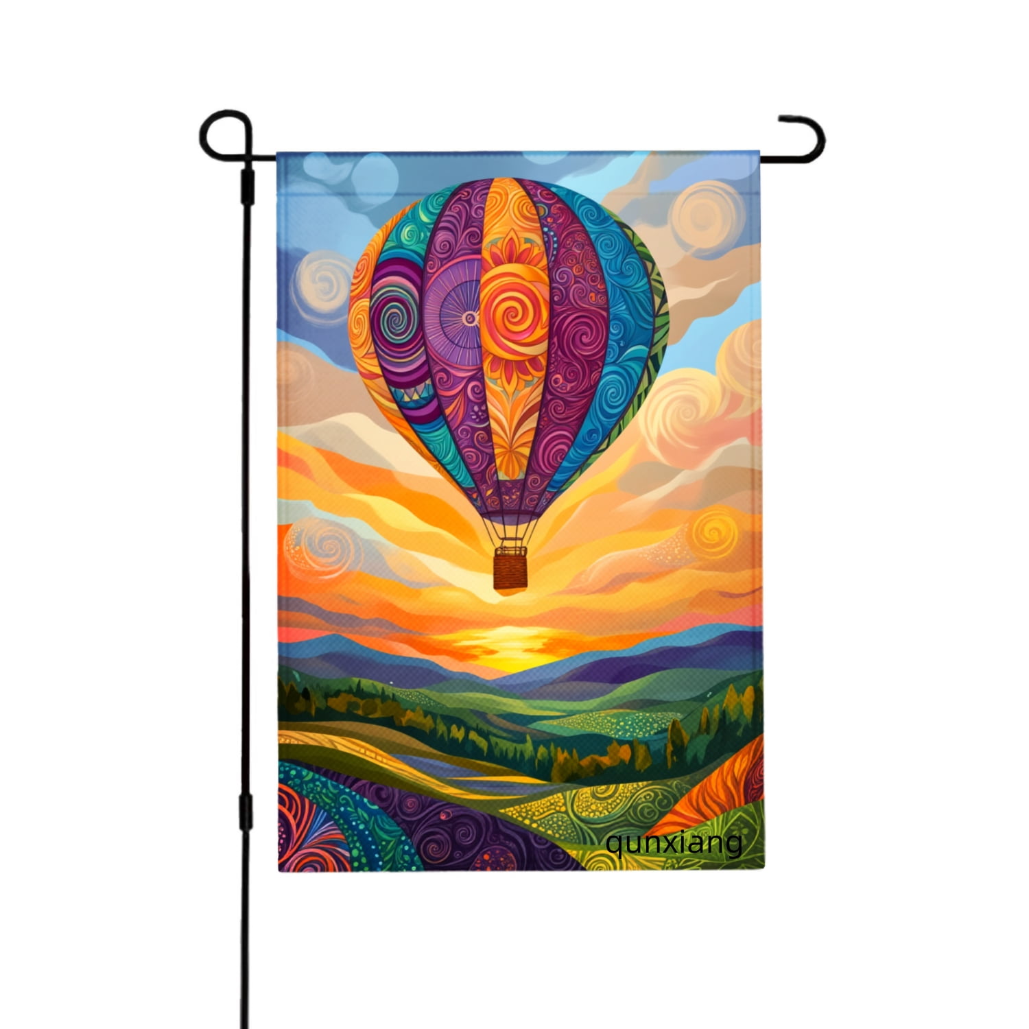 Amhnf Colorful Hot Air Balloon Sunset Landscape Art Garden Flag For ...