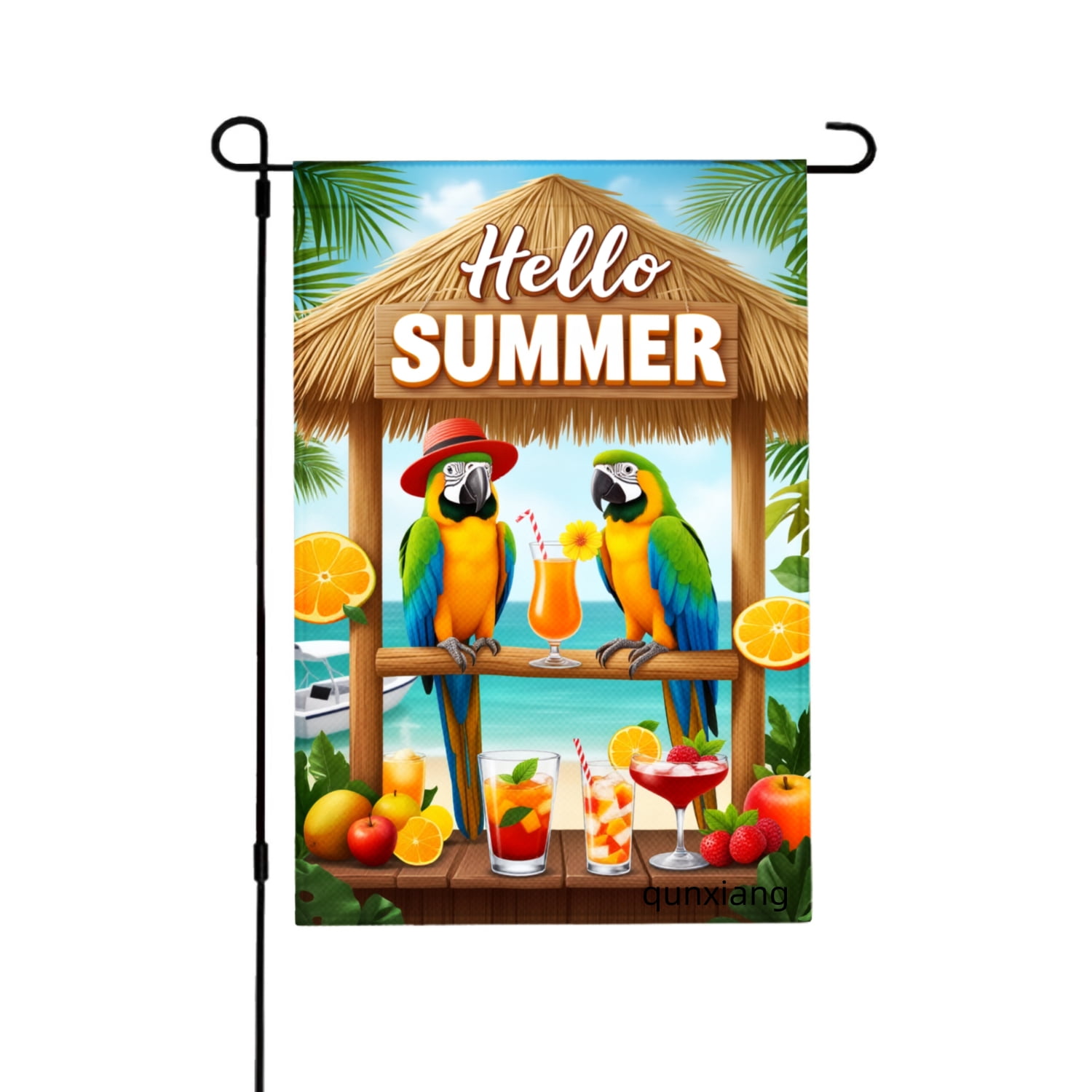 Amhnf Hello Summer Parrot Tropical Bar Garden Flag For Home Outdoor ...