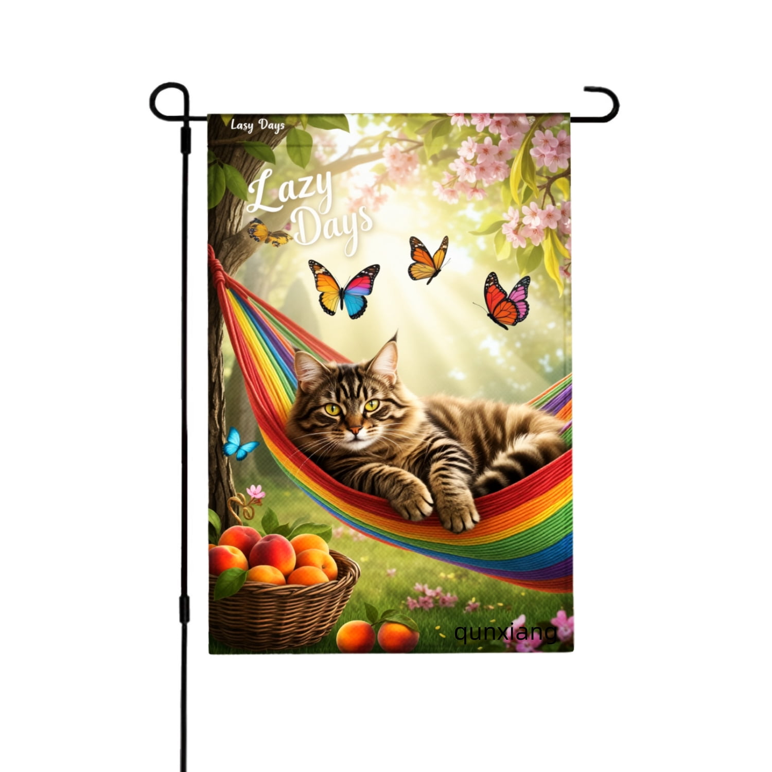 Amhnf Lazy Days Cat In Rainbow Hammock With Butterflies And Fruit ...