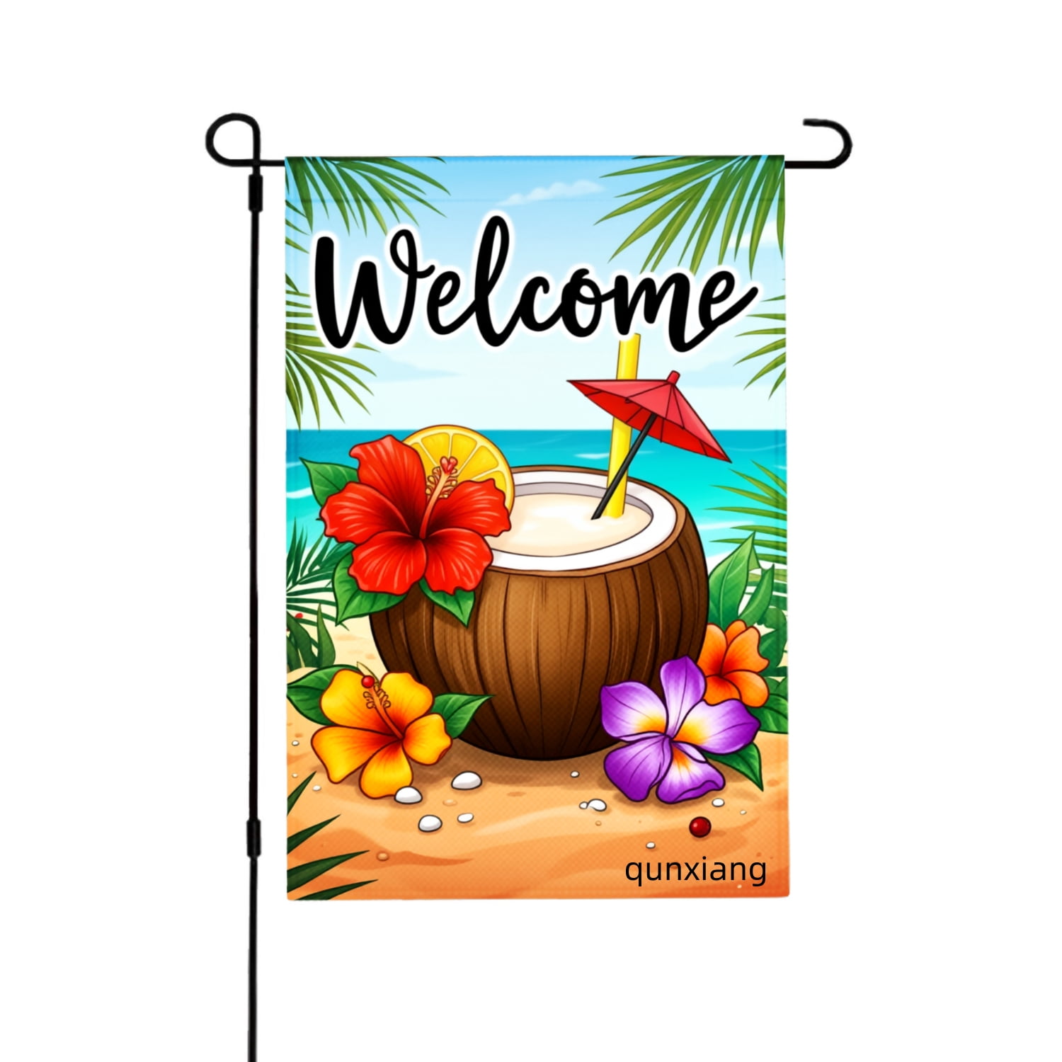 Amhnf Welcome Tropical Coconut Drink Garden Flag With Palm Leaves And ...