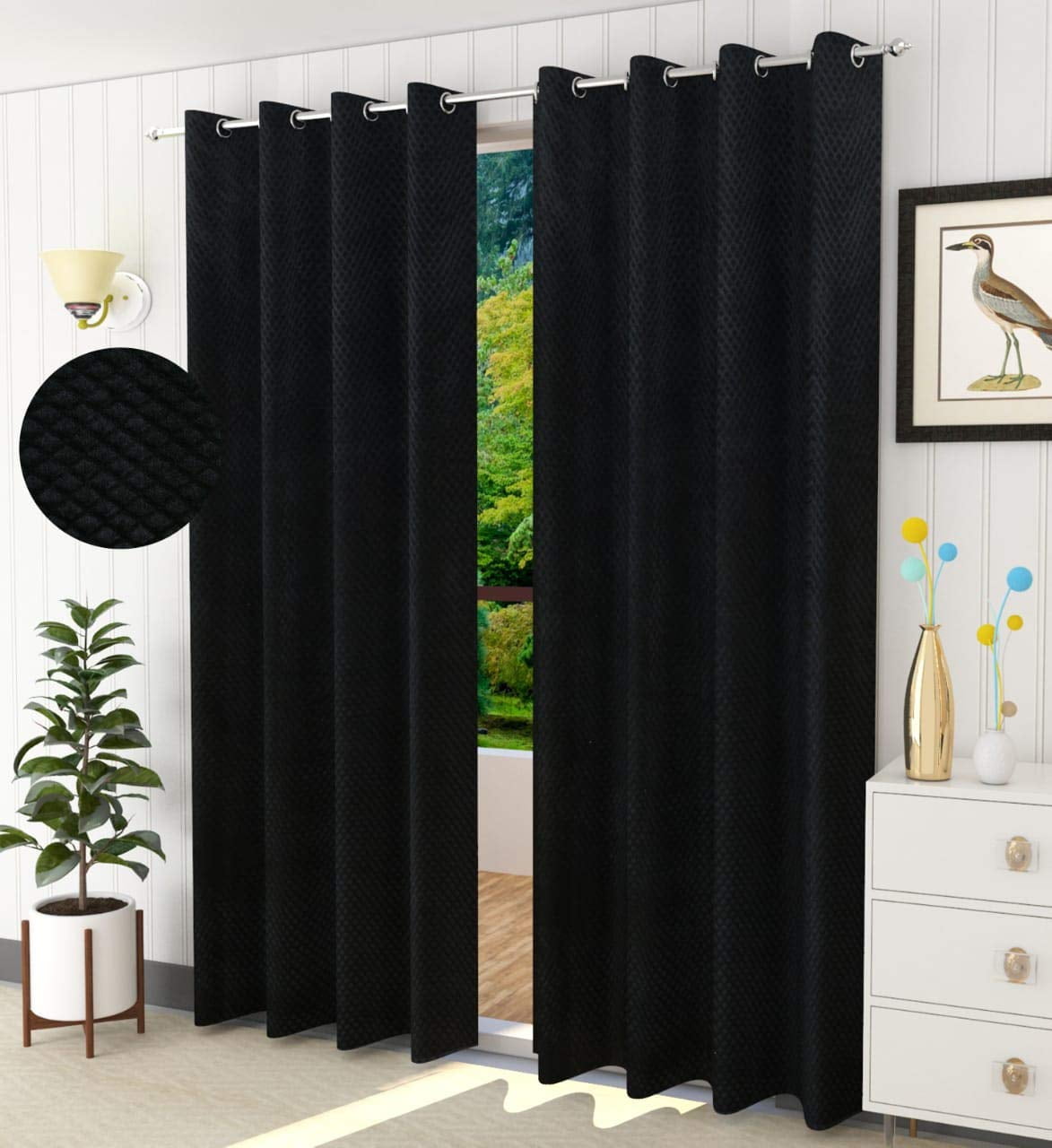 Ami Creation Box Pattern Velvet Room Darkening Curtain 5 Feet Long for ...