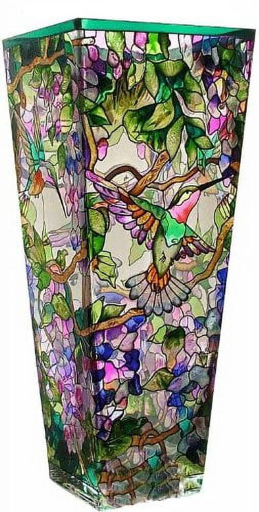 Amia 10-Inch Tall Hand-Painted Glass Vase Featuring Hummingbirds and ...