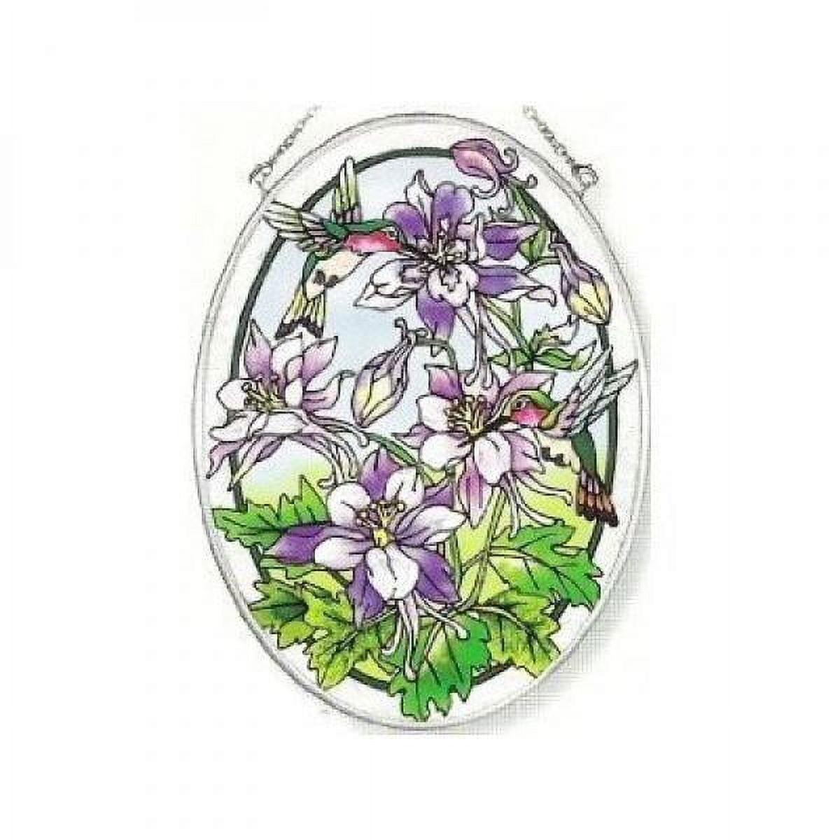 Amia 5905 Medium Oval Suncatcher with Hummingbird and Columbine Design ...