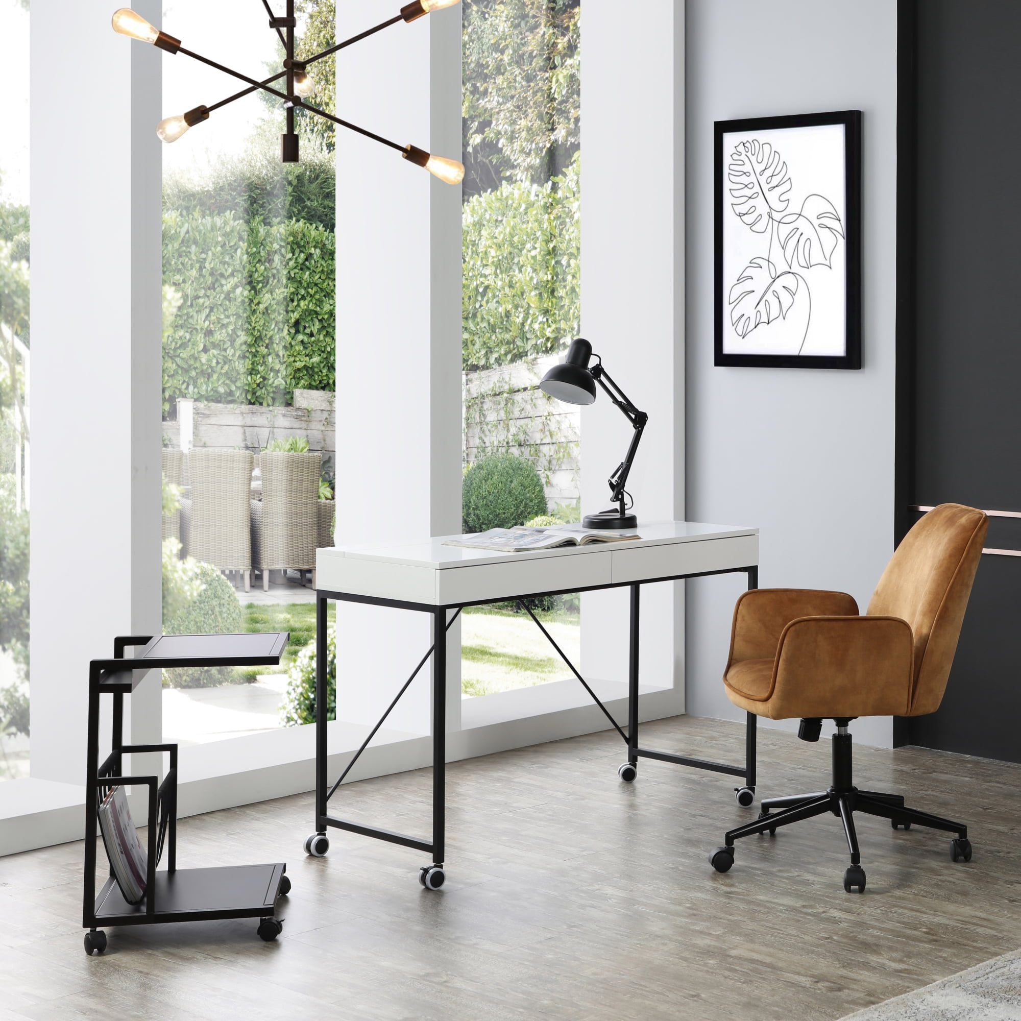 Amia Rectangular MDF Desk with 2 Drawers, White/Black - Walmart.com
