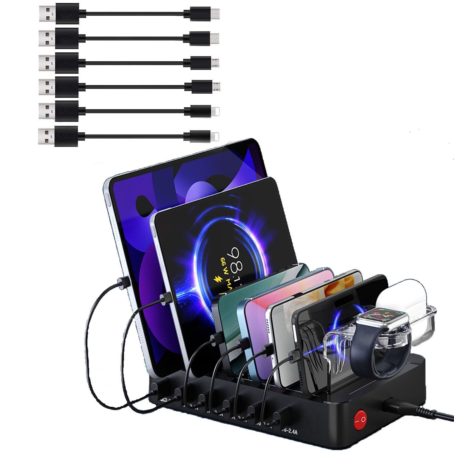 Amicable 6-Port Quick Charge Docking Station with 6 Cables for iPhone ...