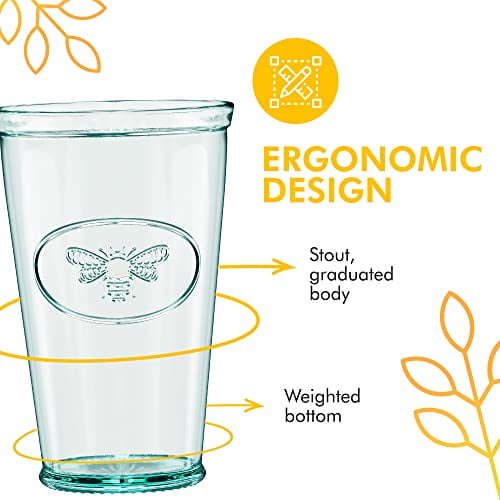 Amici Home Bee Hiball Glass | 16 Oz | Italian Made, Recycled Glass with ...