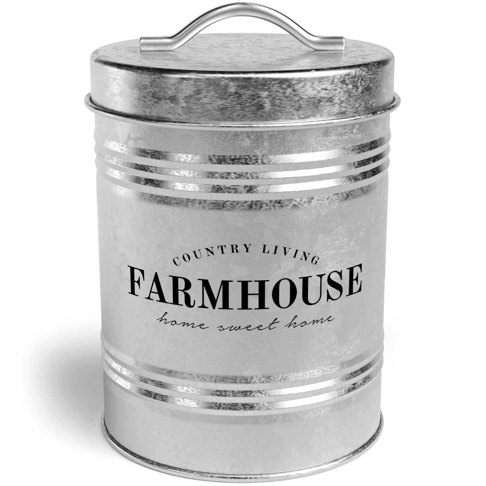 Global Amici Farmhouse Galvanized Canister, 76 oz, Ribbed Body, Gray ...