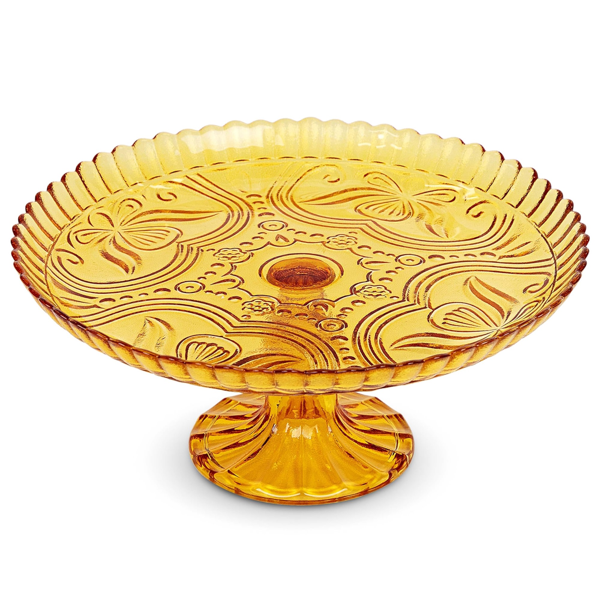 Amici Home Vintage Style Round Amber Cake Stand, Dessert Pedestal Plate ...