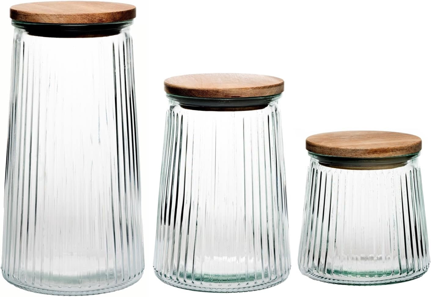Amici Home Hawthorn Glass Canister, Set of 3 Food Storage Containers with Acacia Lid, 20, 32 ...