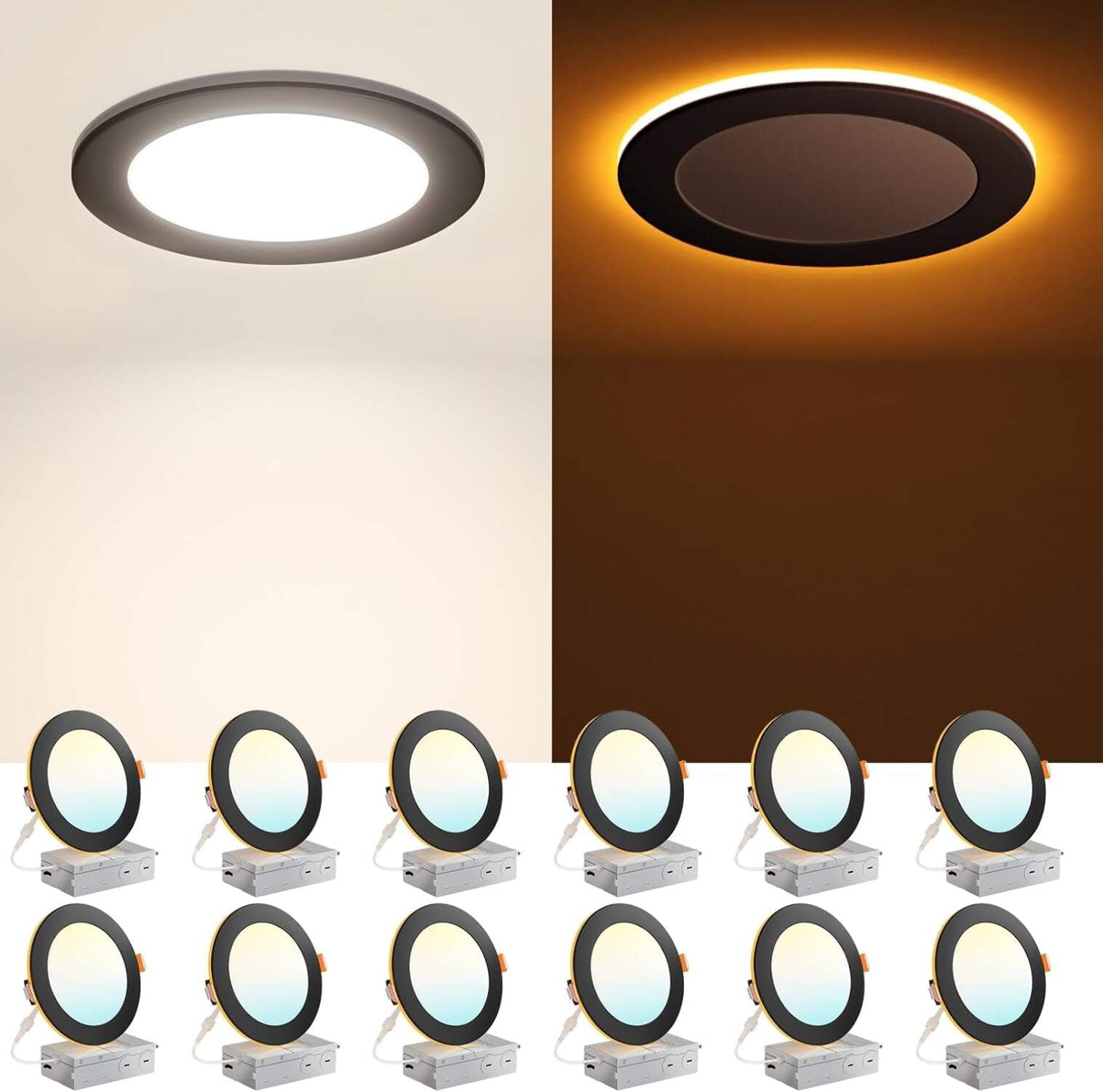 Amico 12 Pack 6 Inch 5CCT LED Recessed Ceiling Light with Night Light ...