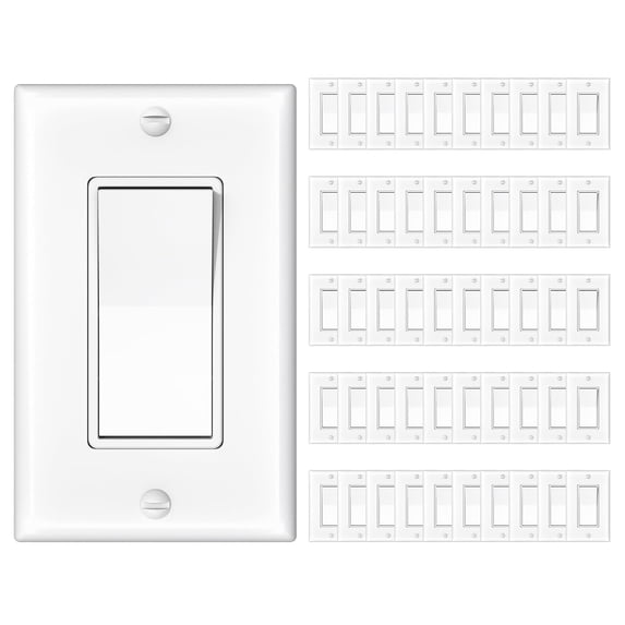 Amico 50 Pack Single Pole Light Switch with Wall Plate UL Listed 15A ...