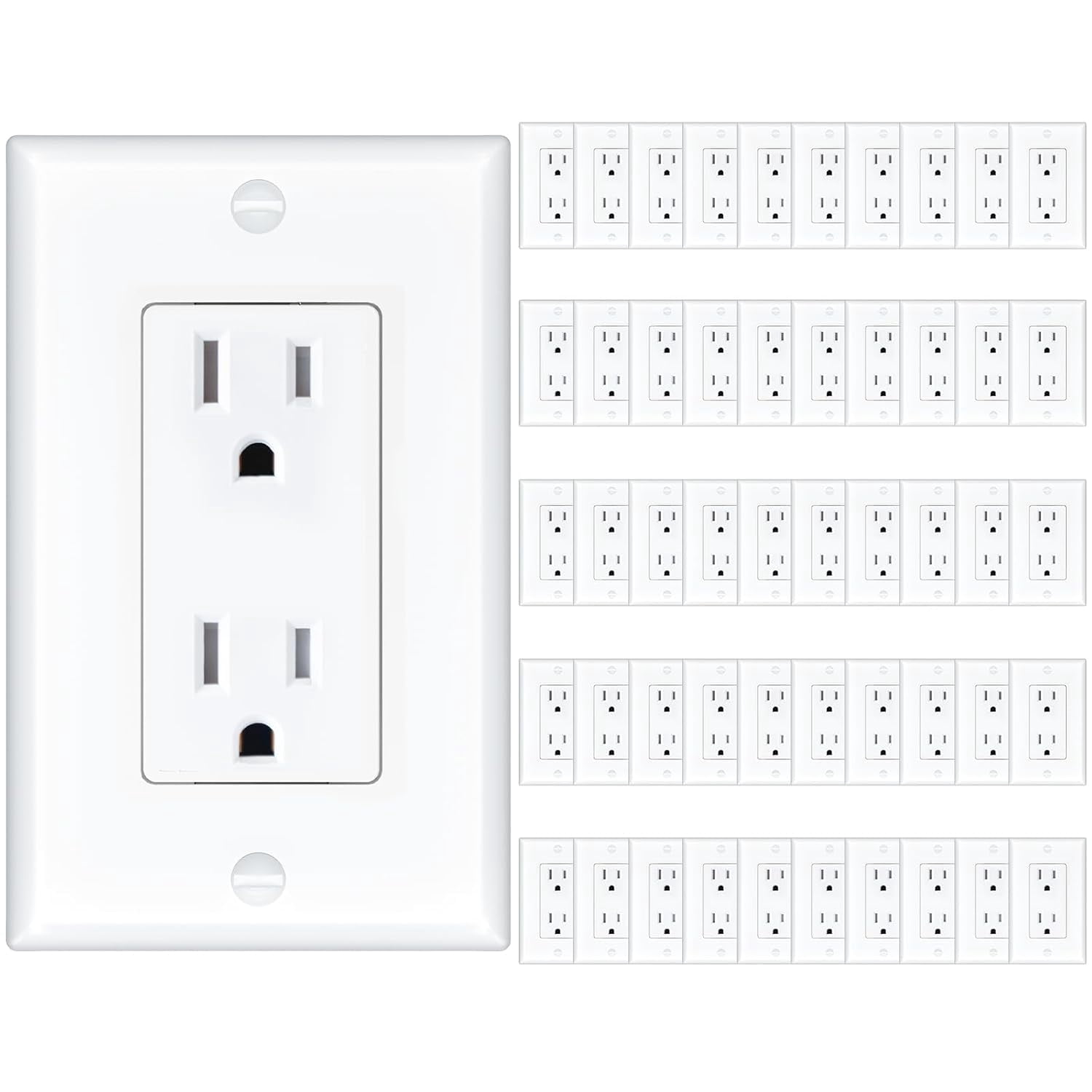 50 Pack Wall Outlet, 15 Amp Outlets, UL Listed, Tamper Resistant ...