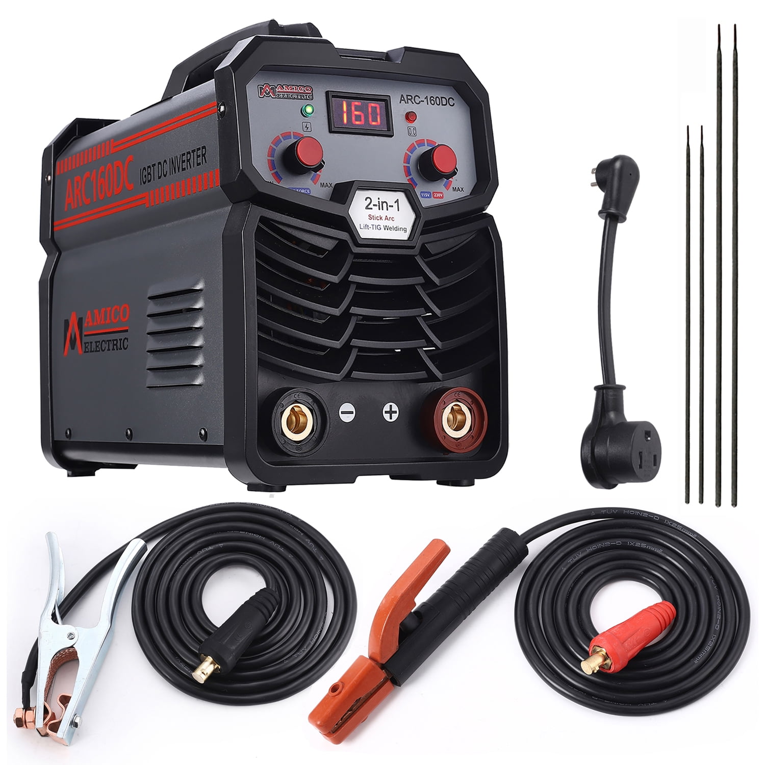 Amico Power ARC-160DC 160 Amp Stick Arc Lift-TIG Welder, 100-250V, 80% ...