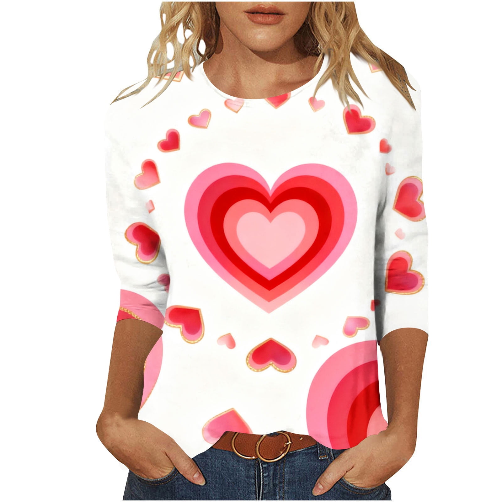 Amidoa 3/4 Sleeve Womans Tops Colorful Valentines Day Cute Blouses ...