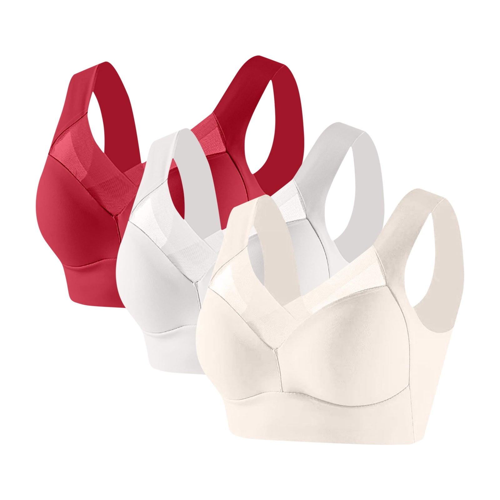 Amidoa Beige Bras for Older Women Wire-Free Full Coverage Push-up 3 Pcs ...