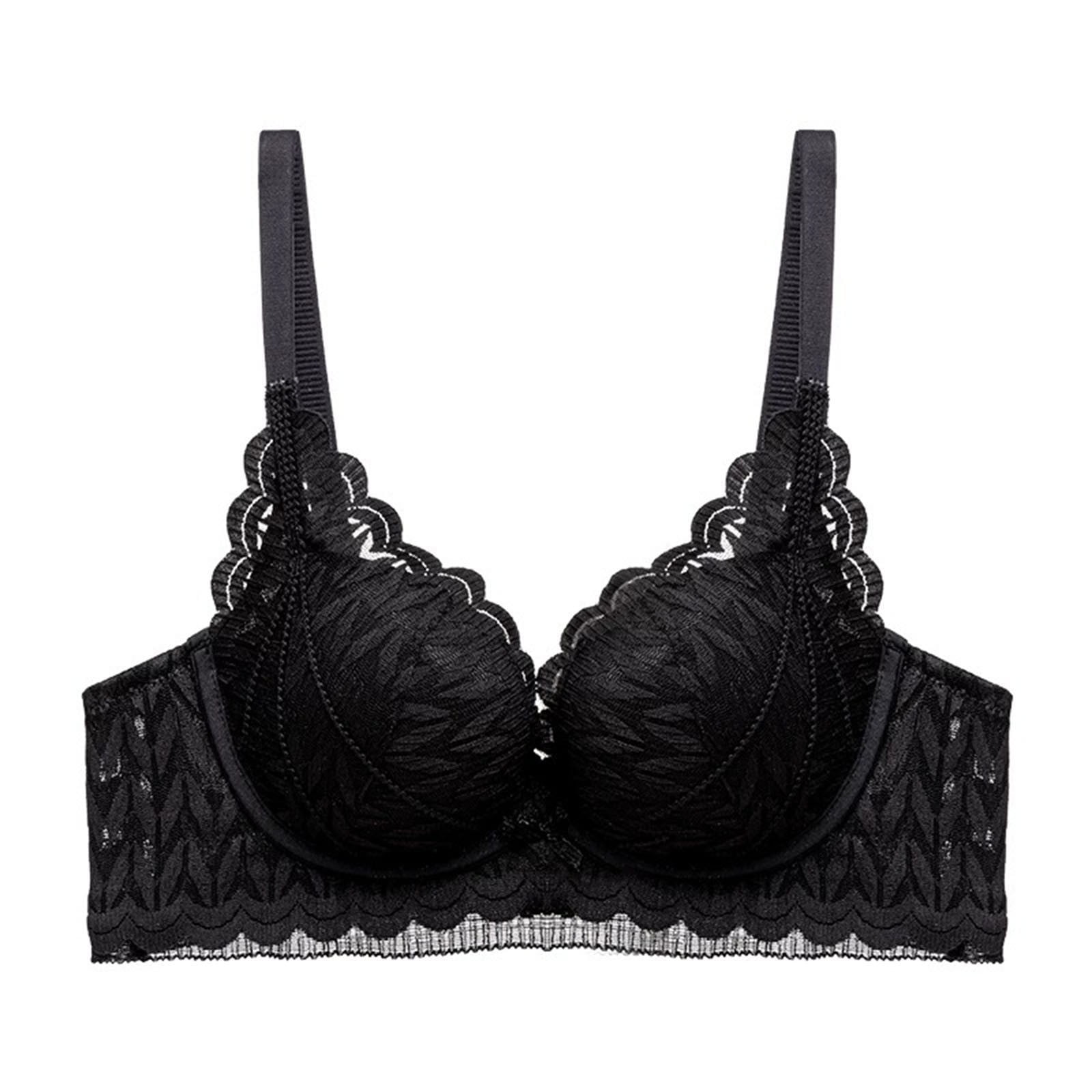 Amidoa Black Bras for Older Women No Underwire Lace Push-up Full-Figure ...