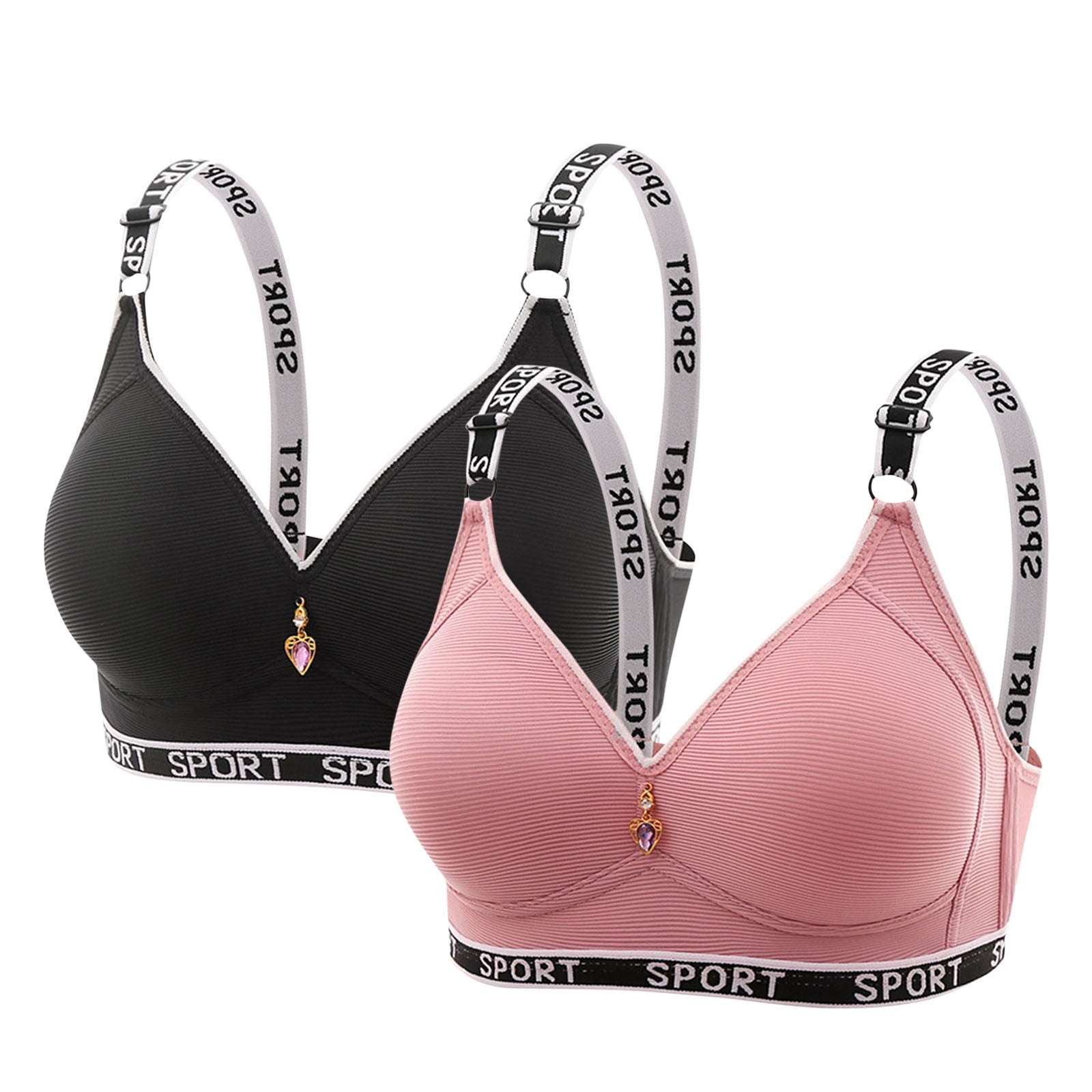 Amidoa Black Bras for Older Women No Wire Seamless Wire-Free Solid 2 Pcs Bras Brasiers Women M ...