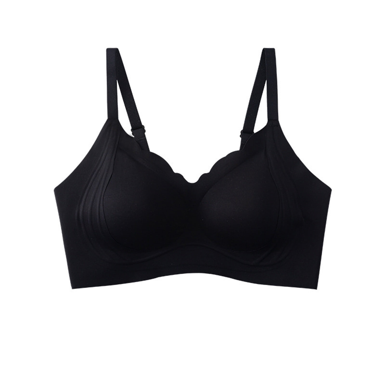 Amidoa Black Bras for Older Women Seamless Push-up No Underwire Solid ...