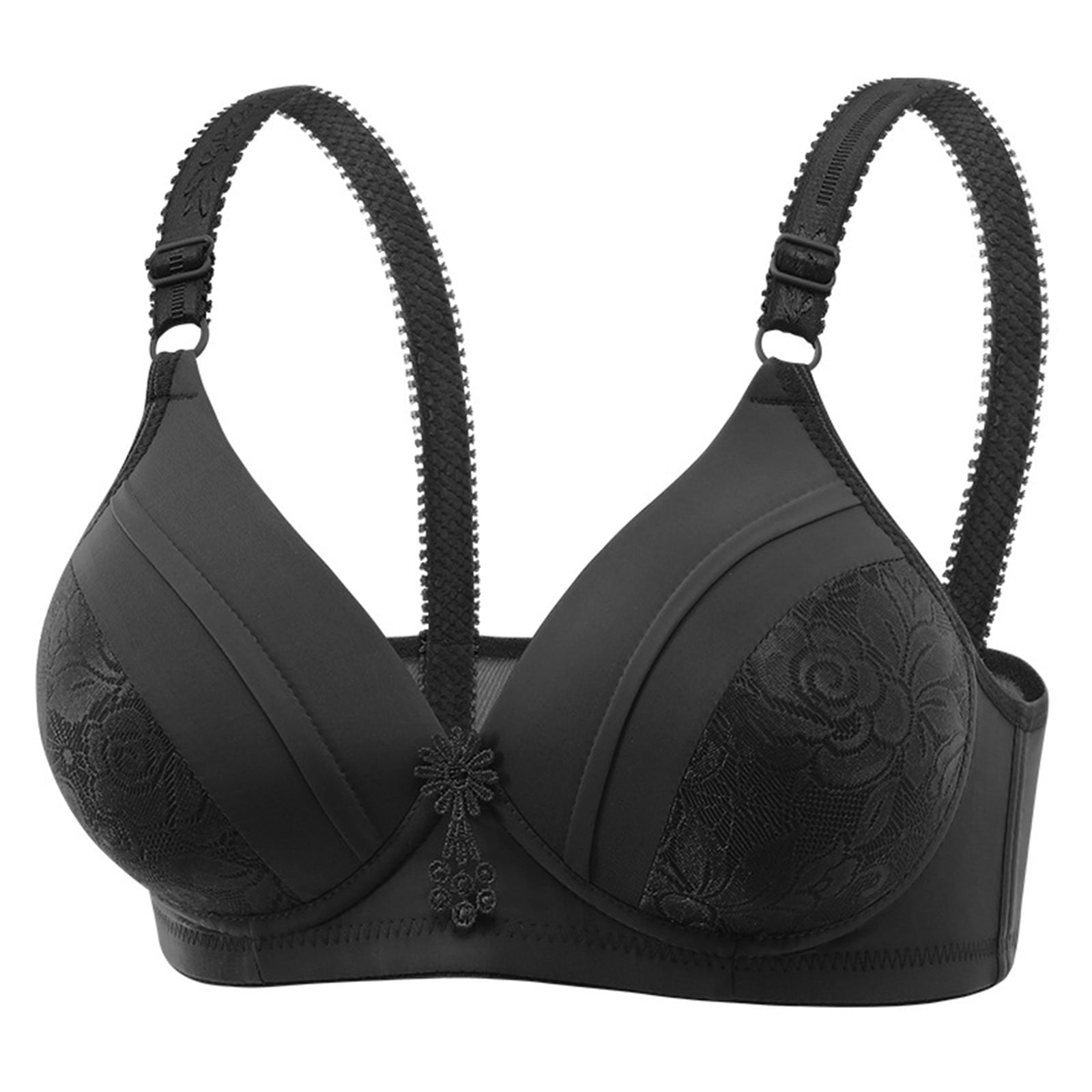 Amidoa Black Bras for Older Women Wire-Free Large Bust Lace Push-up Bra Brasiers Women 42 ...