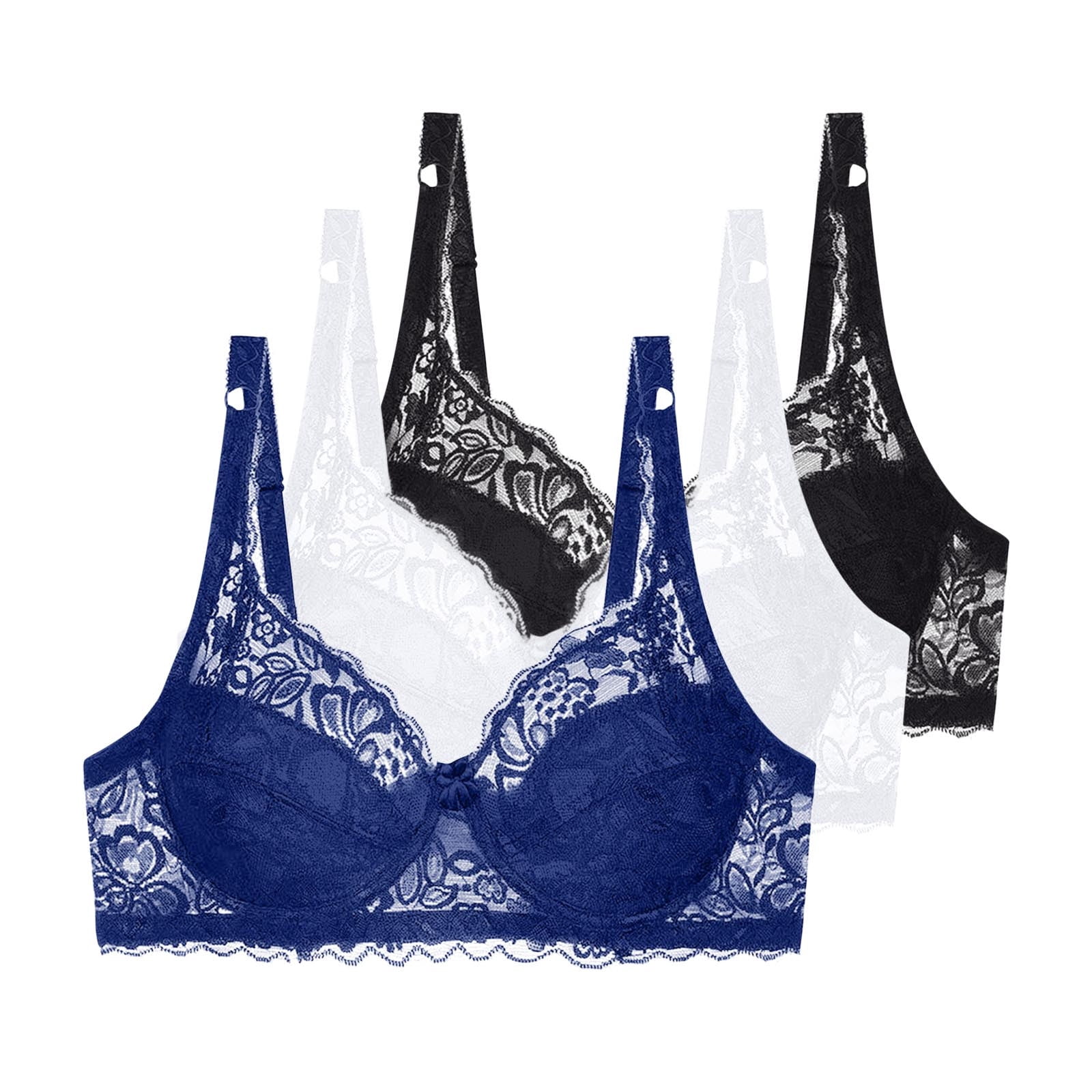 Amidoa Blue Women's Bras Supportive Underwire Lace Push up Cutout 3 ...