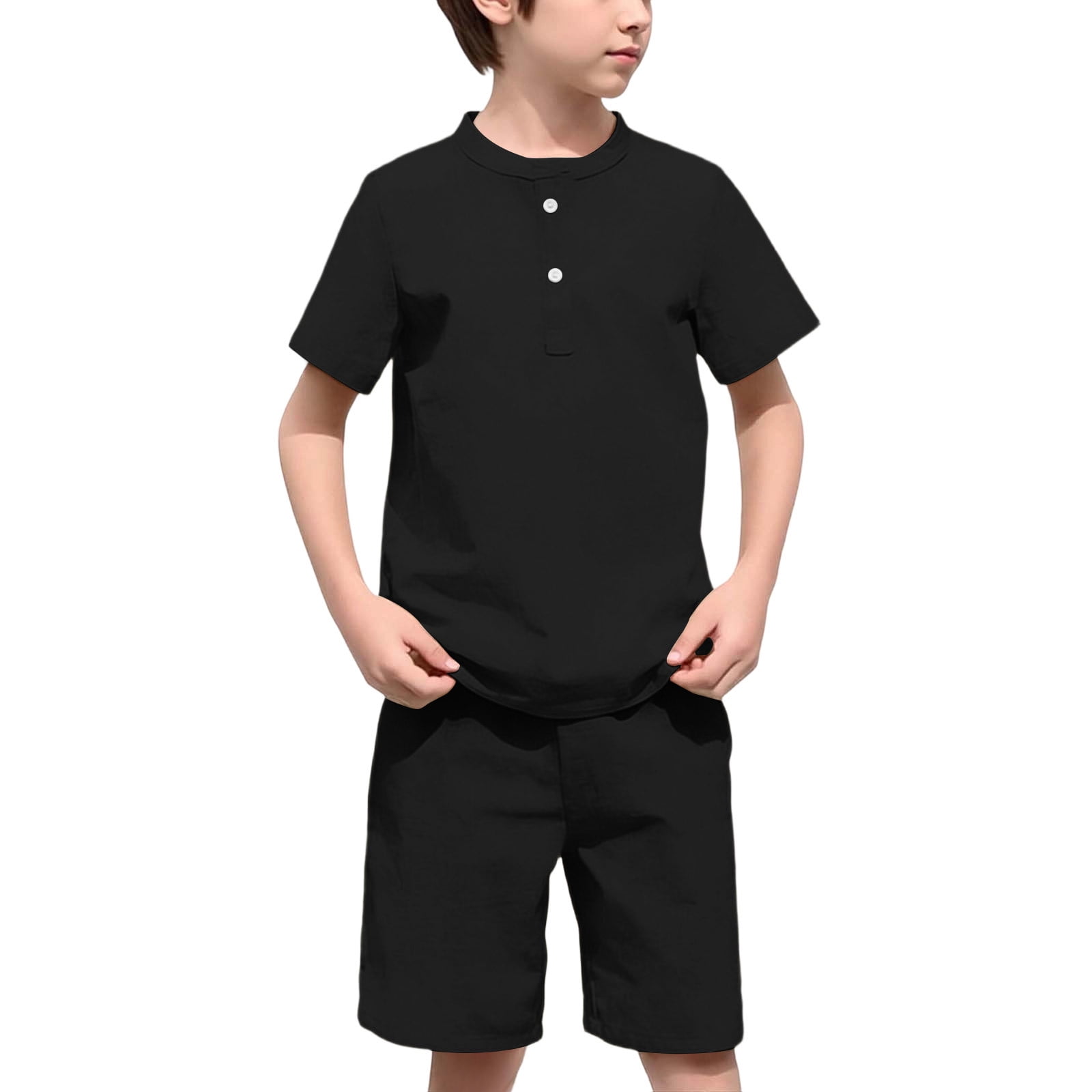 Amidoa Boys 2 Piece Outfits Summer Clothes Solid Color Short Sleeve ...