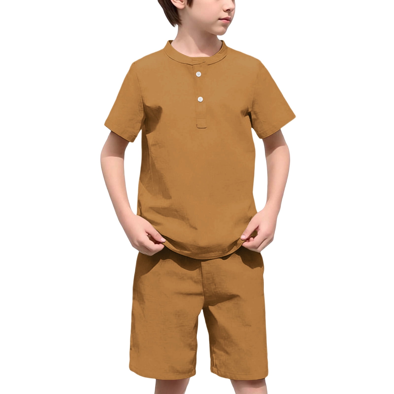 Amidoa Boys 2 Piece Outfits Summer Clothes Solid Color Short Sleeve ...