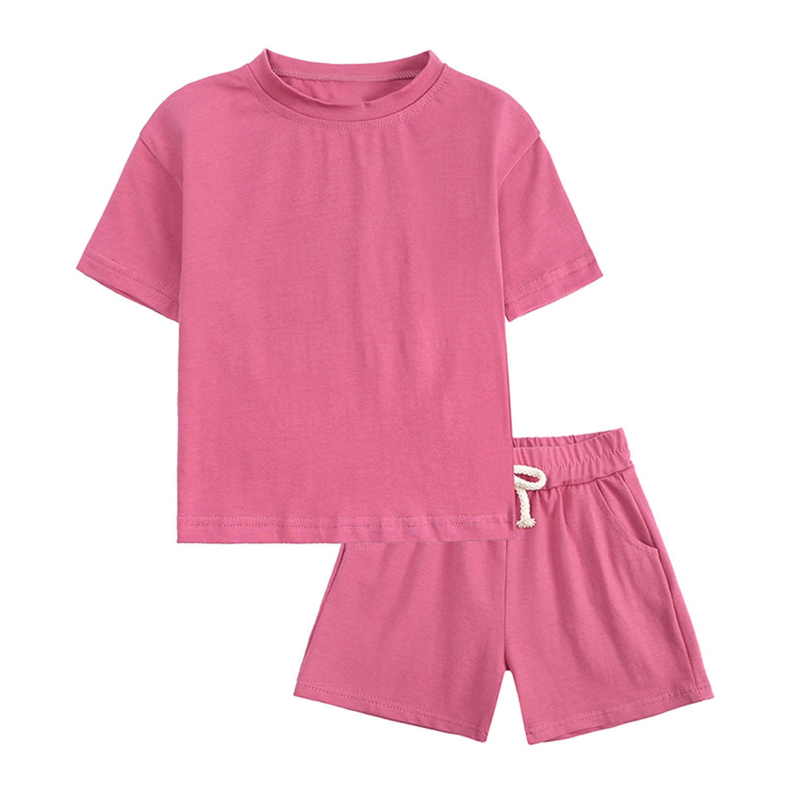 Amidoa Boys 2 Piece Outfits Summer Clothes Solid Color T-Shirts Cotton ...