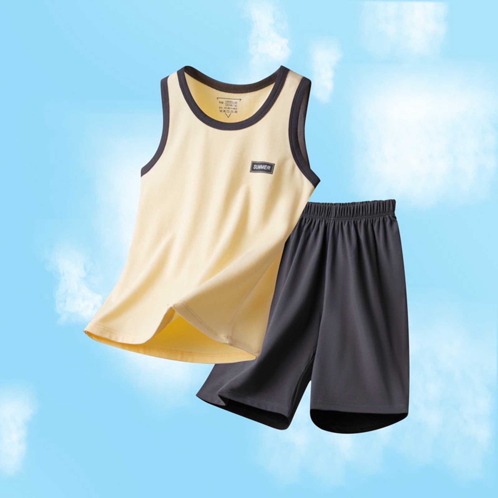 Amidoa Boys 2 Piece Outfits Summer Clothes Solid Color T-Shirts Cotton ...