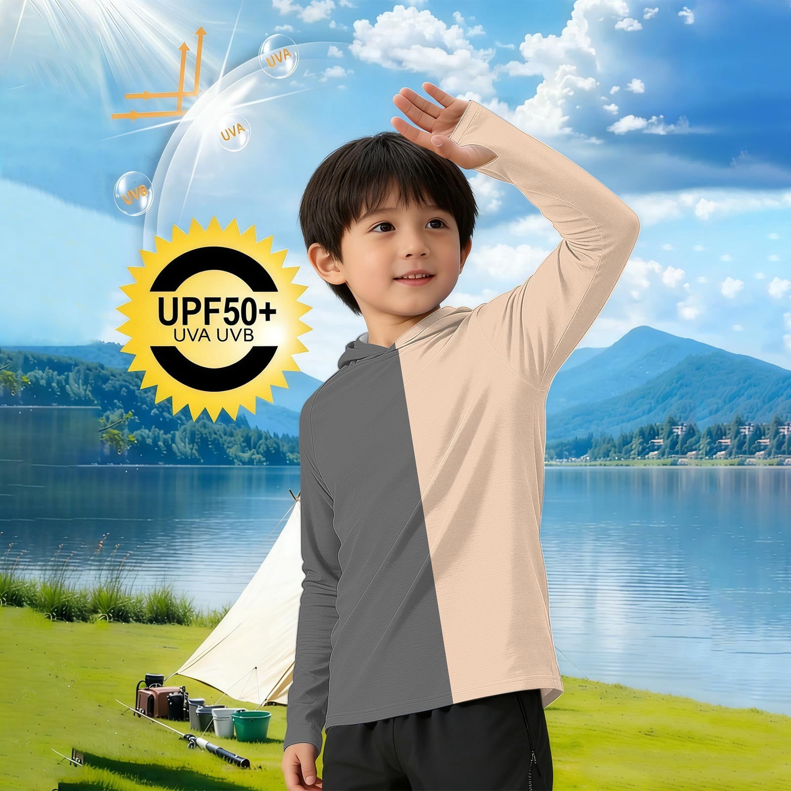 Amidoa Boys Rash Guard Kids Long Sleeve Shirt Quick Dry Sun Protection ...