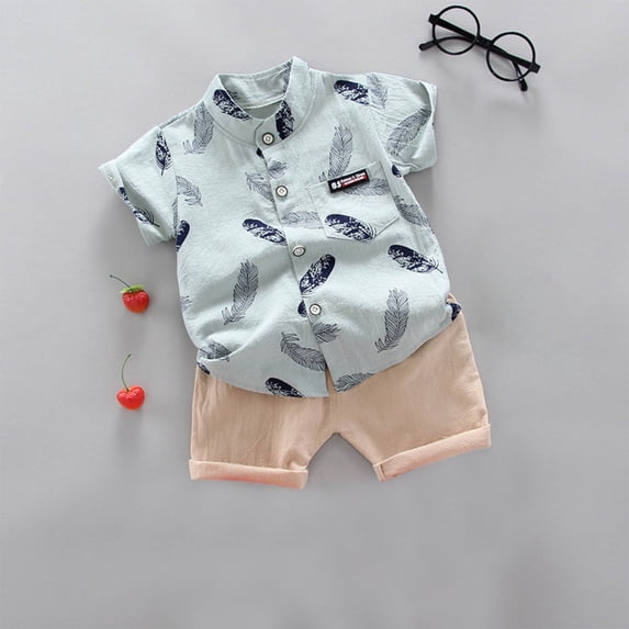 Amidoa Boys Summer Outfits 2 Piece Print Cute Short Sleeve T Shirt Top ...