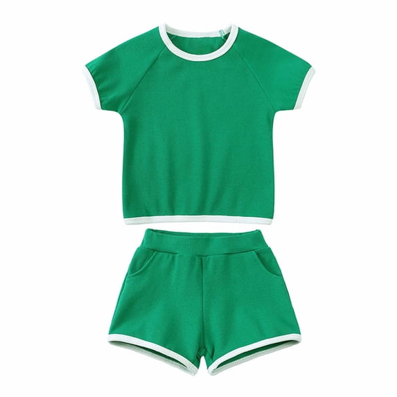 Amidoa Boys Summer Outfits 2 Piece Short Sleeve Cute T Shirt Solid ...