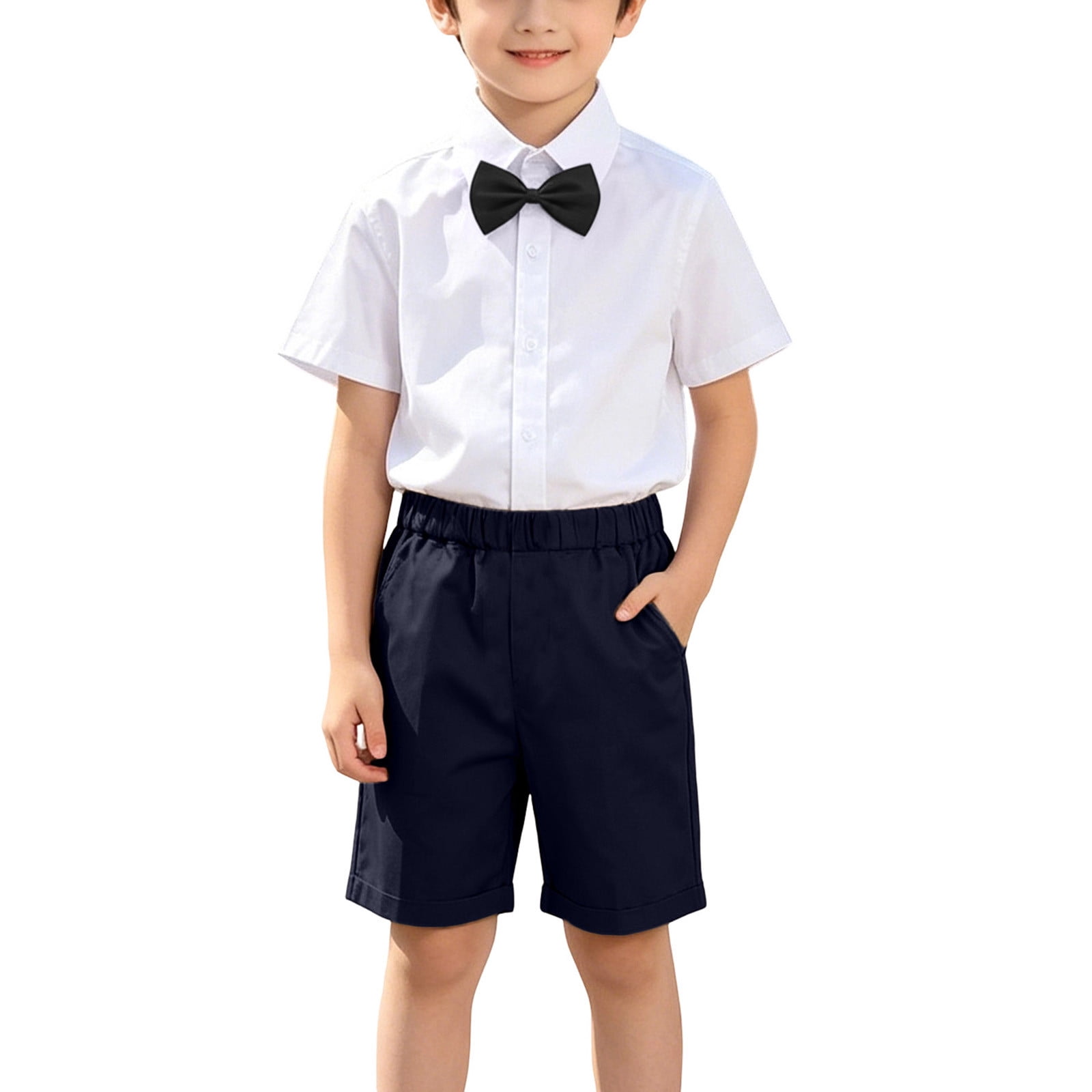 Amidoa Boys Summer Outfits 2 Piece Short Sleeve School Uniform Shirt ...