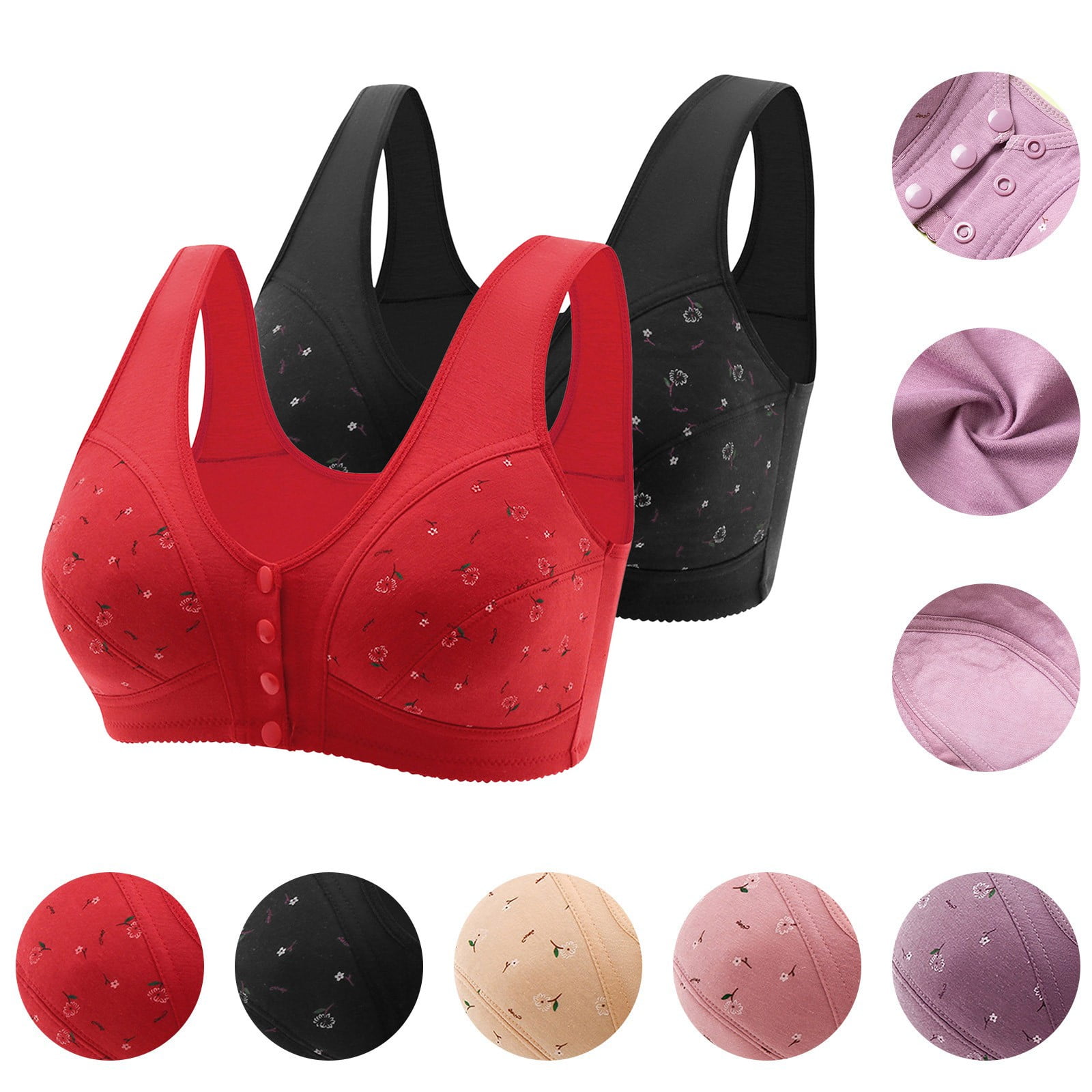 Amidoa Bralette for Women Full-Figure Front Closure 2 Pcs Bras Womens ...