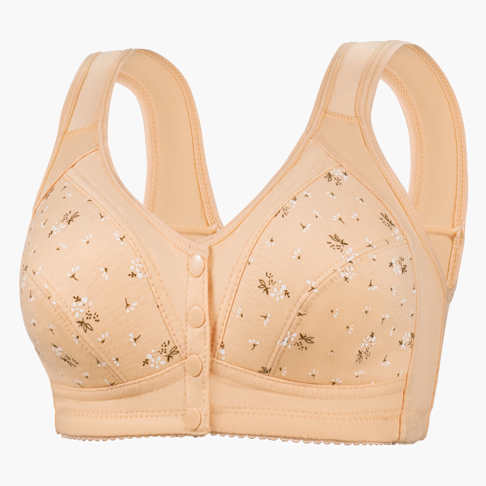Amidoa Bras for Older Women Beige Large Bust Nursing Wire-Free Floral ...