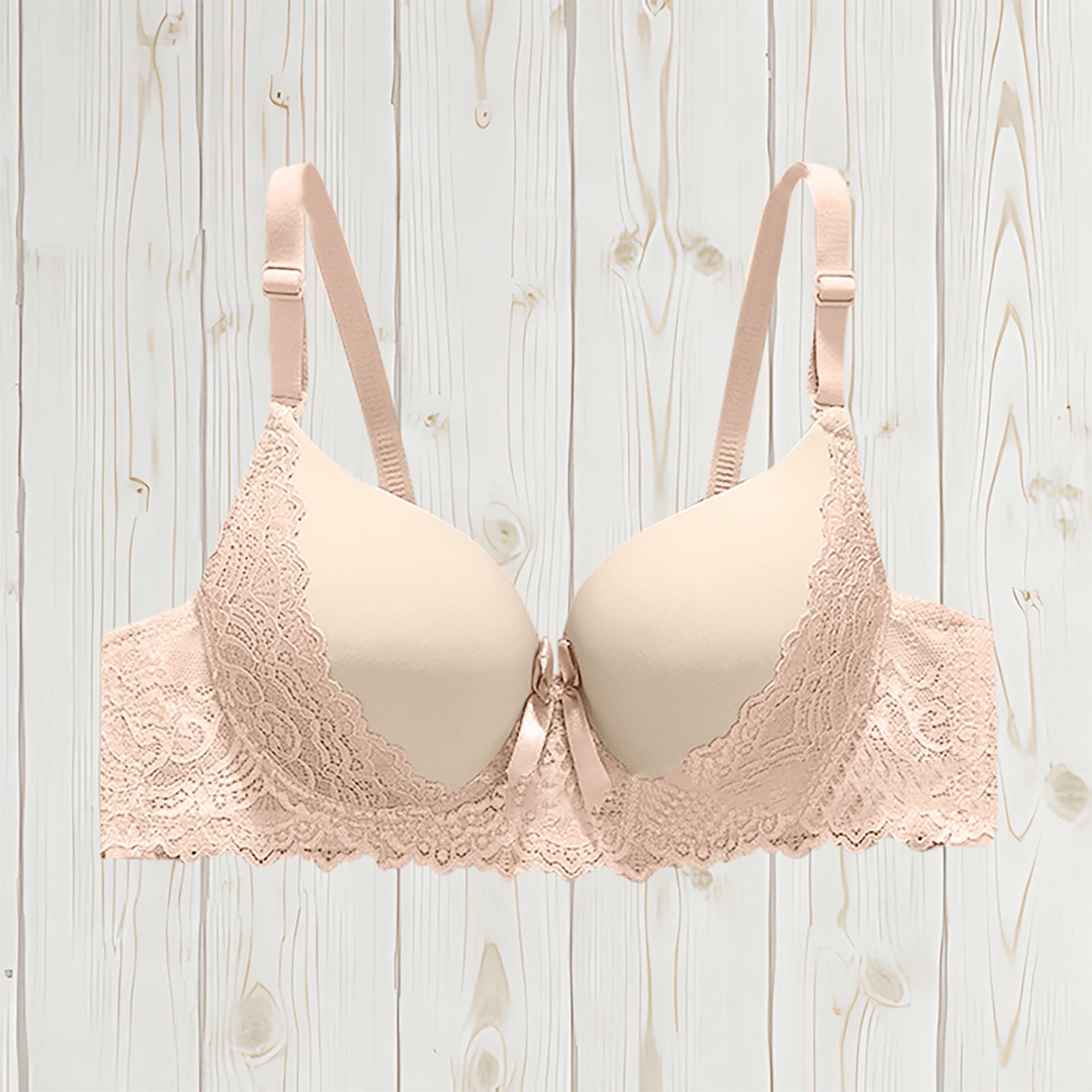 Amidoa Bras for Older Women Beige Underwire Lace Push-up Embroidered ...