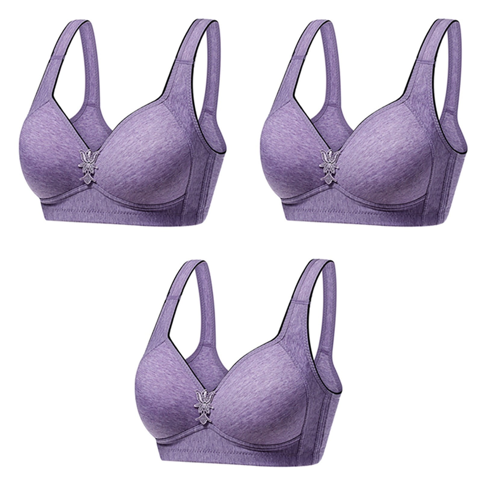 Amidoa Bras for Older Women Cotton Purple Seamless Large Bust Wireless ...