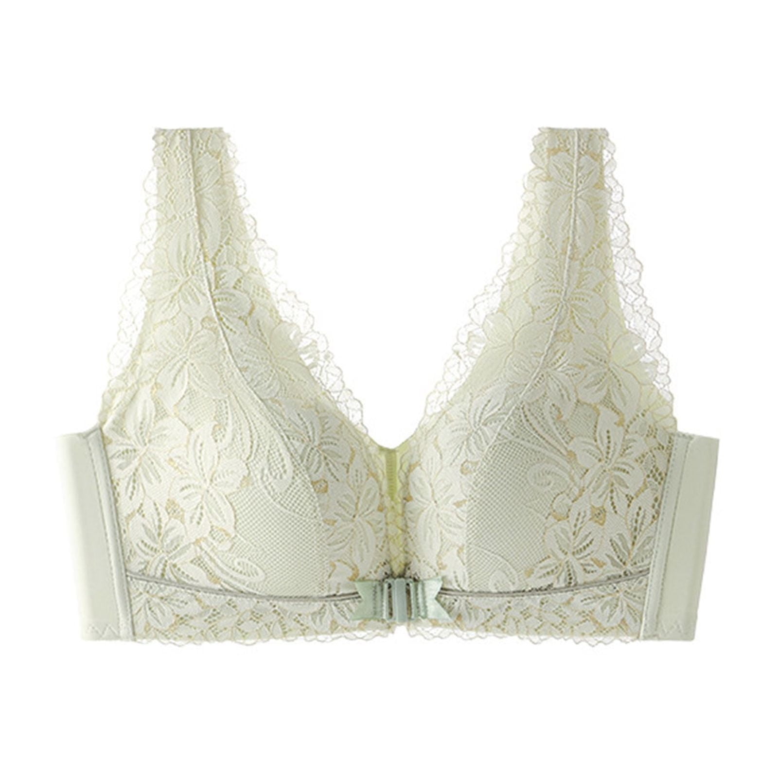 Amidoa Bras for Older Women Extra Lift Lace No Wire Green Solid Push-up ...