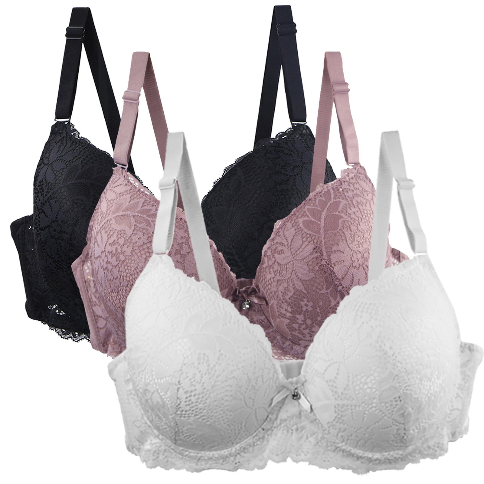 Amidoa Bras for Older Women Lace Full Coverage Large Bust 3 Pcs Solid ...