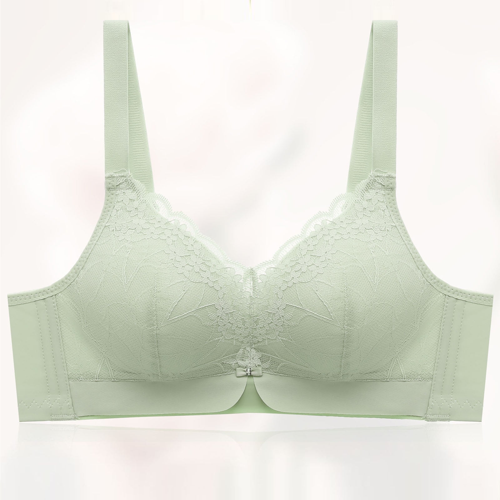 Amidoa Bras for Older Women Lace Green Push-up No Wire Embroidered Bra ...