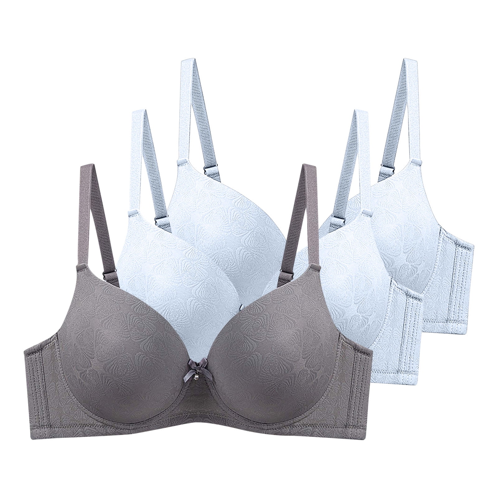 Amidoa Bras for Older Women Underwire Gray Push-up T-Shirt Solid 3 Pcs ...