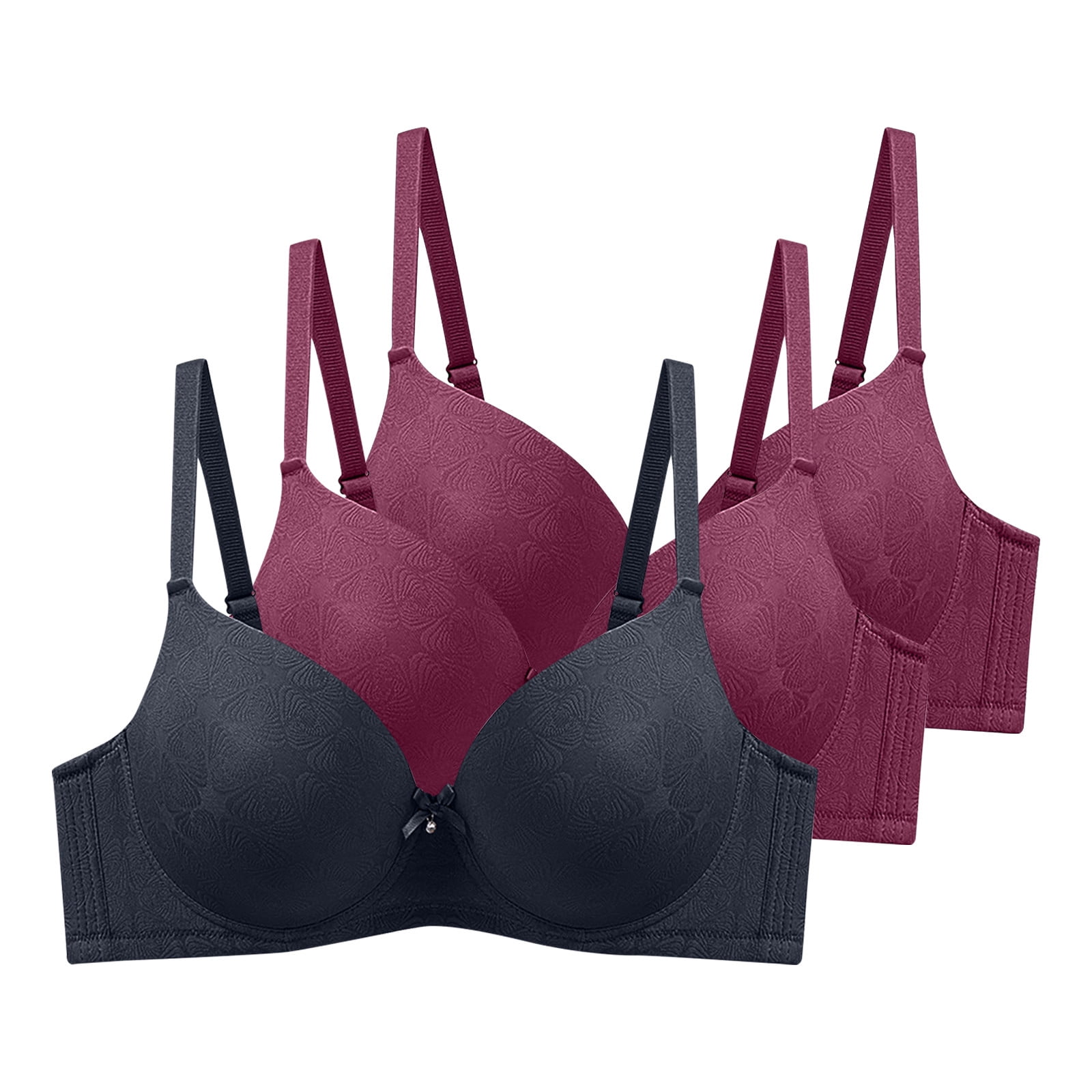 Amidoa Bras for Older Women Underwire Push-up T-Shirt Black 3 Pcs Solid ...