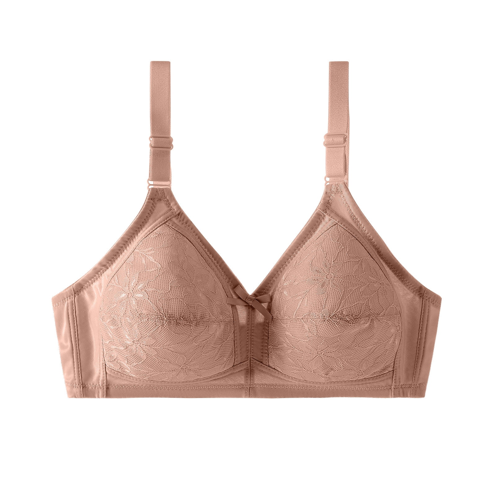Amidoa Bras for Older Women Yellow Lace Wire-Free Push-up Beauty Back ...