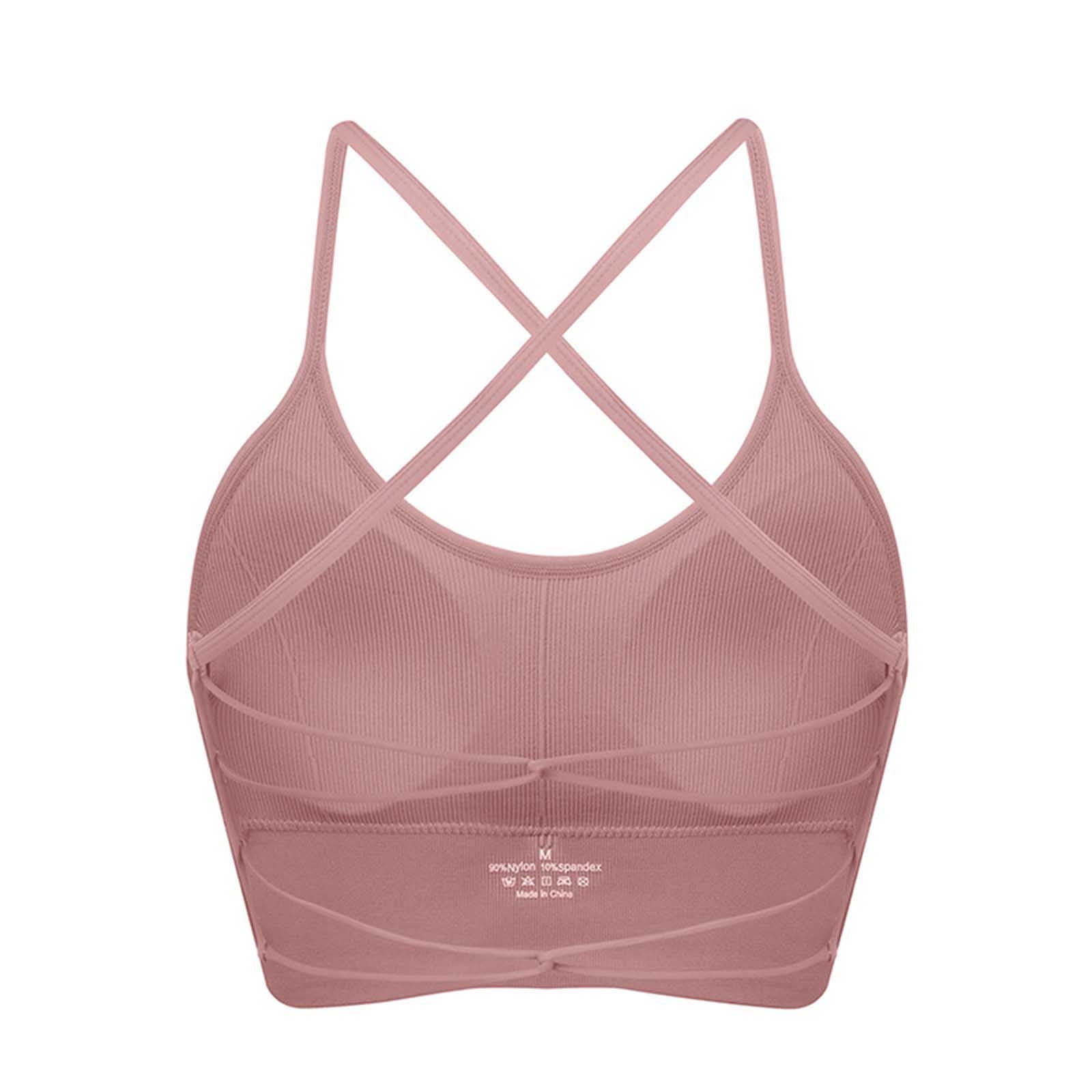 Amidoa Bras for Women Pink Sports Criss Cross Seamless Solid Bandeau ...