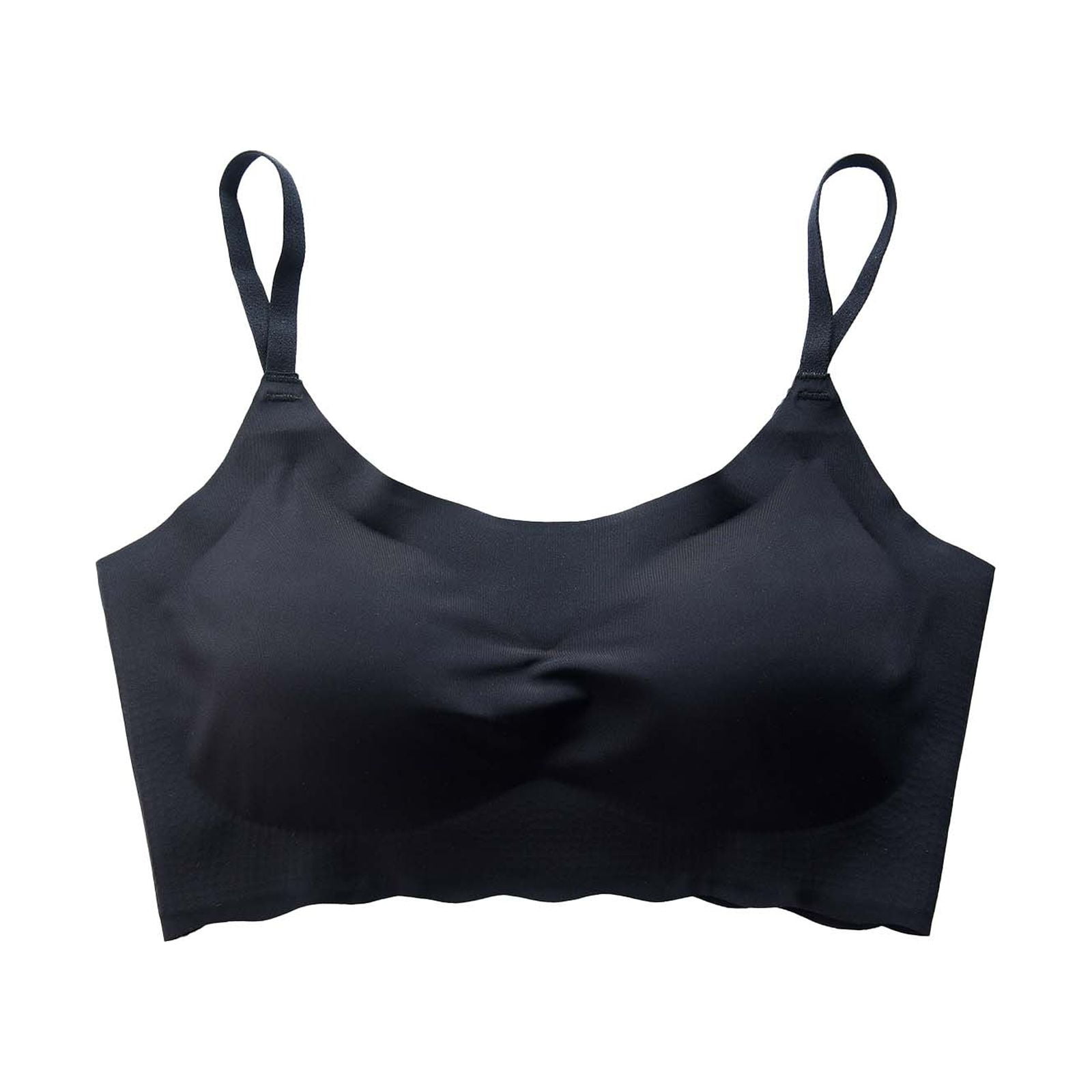 Amidoa Bras for Women Wire-Free Padded Seamless Black Solid Push-up ...