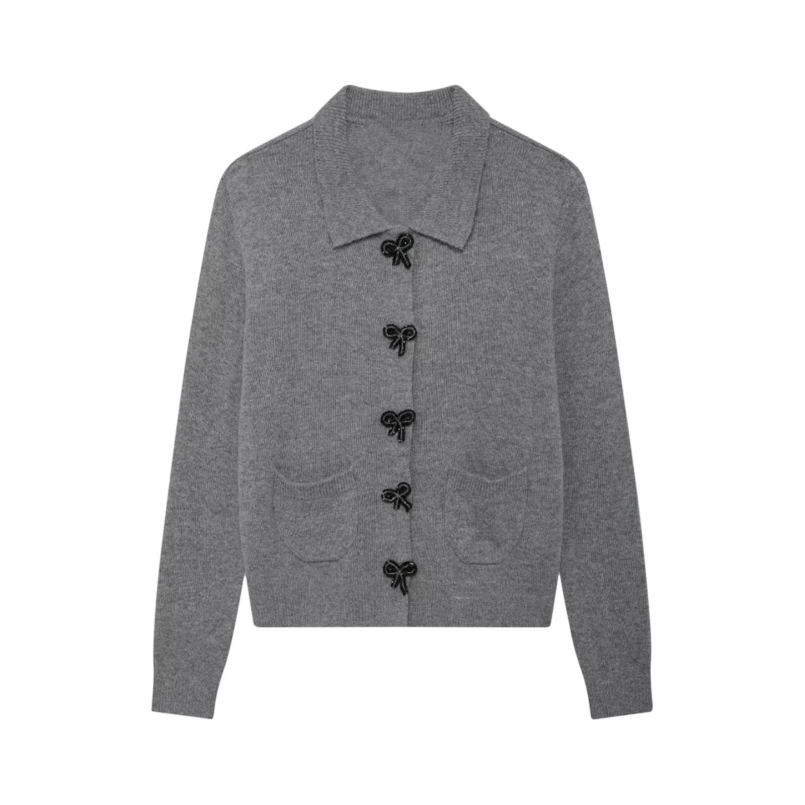 Amidoa Button up Sweater Tops for Women Cardigan Long Sleeve Gray Cute ...