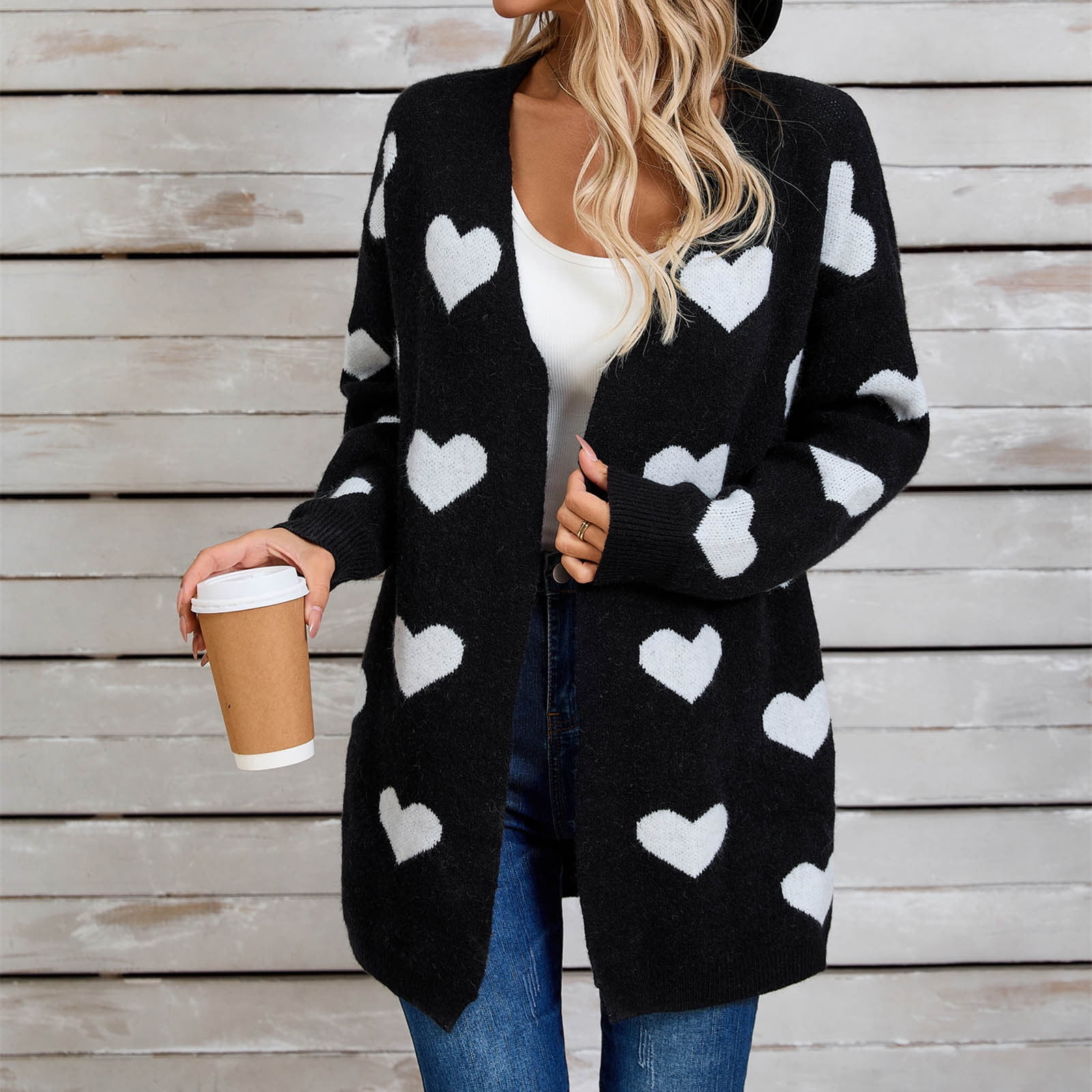 Amidoa Cardigan Sweaters for Women Long Sleeve Valentines Pockets Long ...