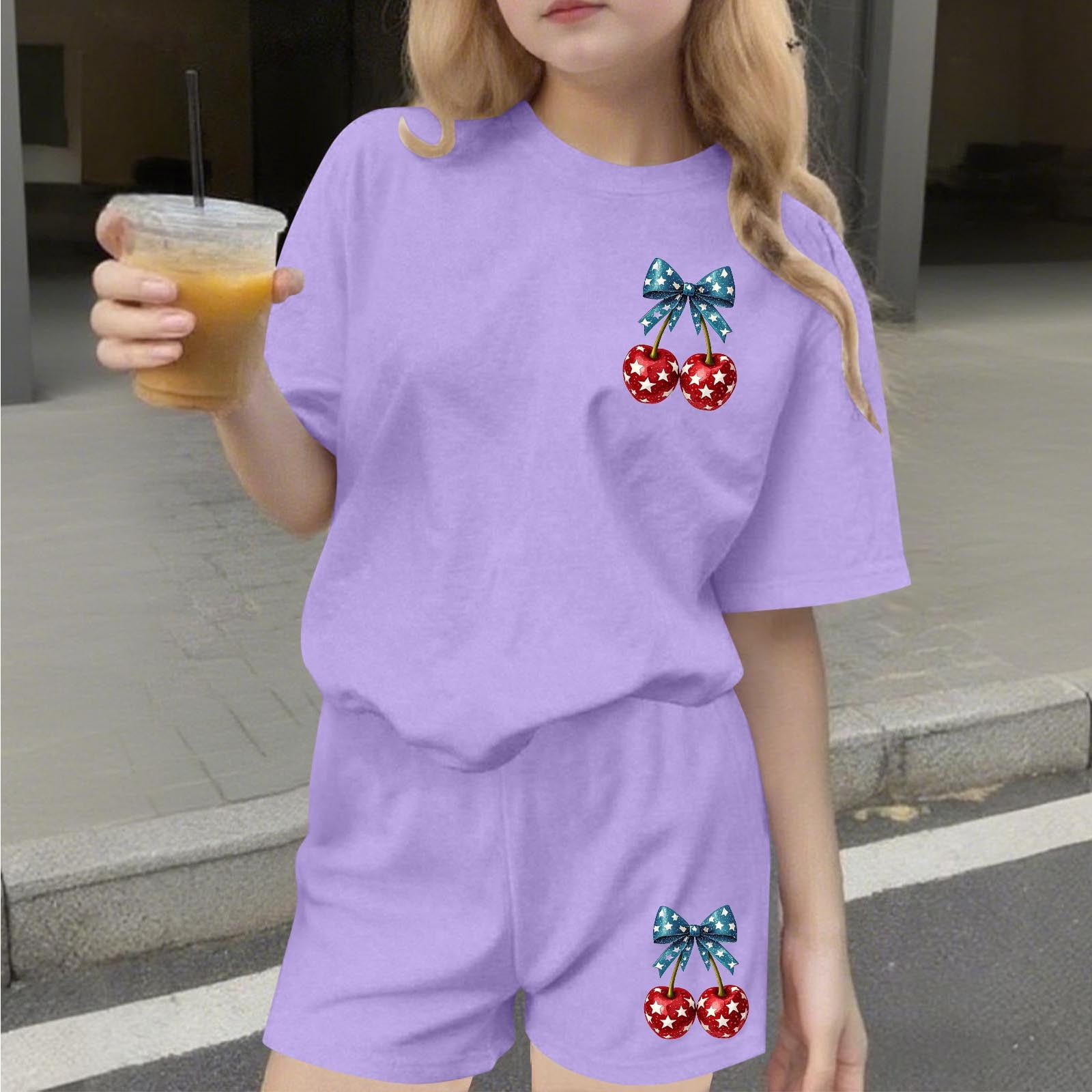 Amidoa Cotton Girls Summer Outfits Solid Color Short Sleeves T-Shirt ...