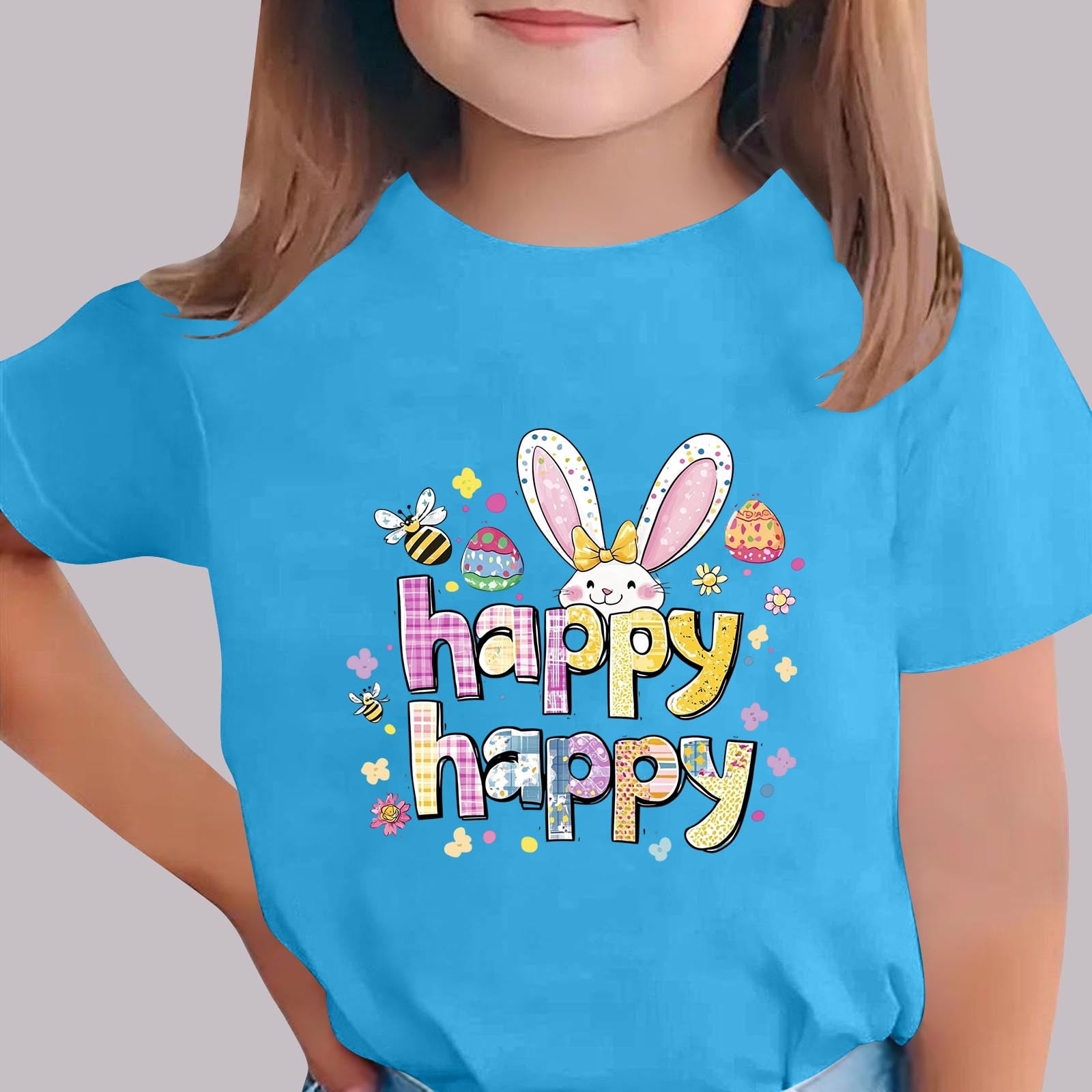 Amidoa Crewneck Girls Short Sleeve Cute Easter Summer Graphic Shirts ...