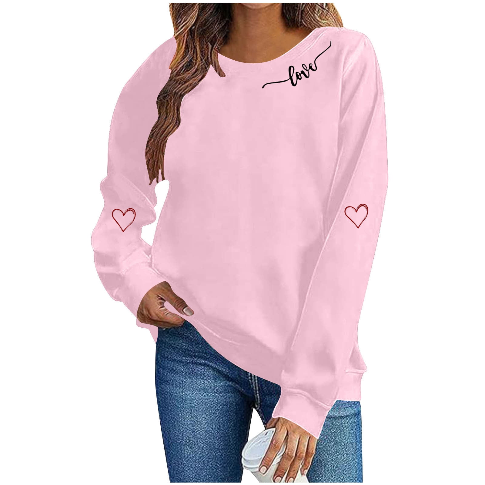 Amidoa Crewneck Tops for Women 2025 Long Sleeve Valentines Pink Cute ...